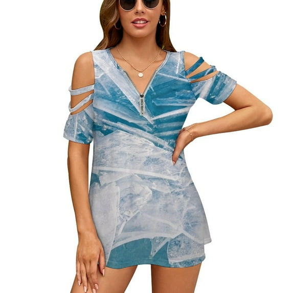 Broken Lotus Leaf Neck T-Shirt Long Sleeve Printed Fall T Shirts Women Spring Tee Tops Lake ...