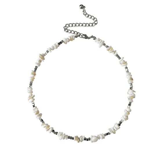 Broken Silver & Shell Beaded Choker Necklace for Men & Women ...