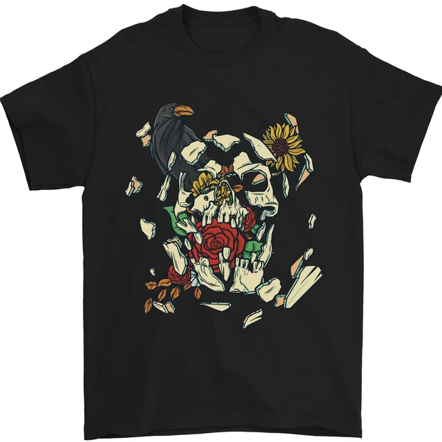 Broken Skull With Roses & Raven Mens S-5XL T-Shirt - Walmart.com