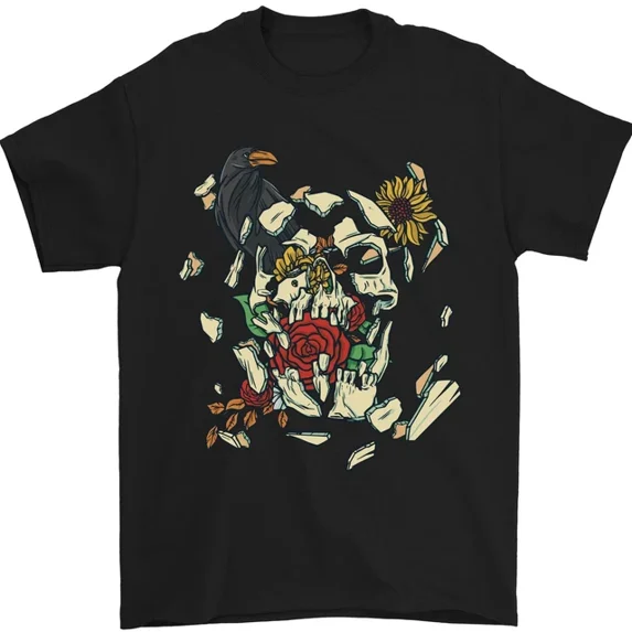 Broken Skull With Roses & Raven Mens S-5XL T-Shirt - Walmart.com