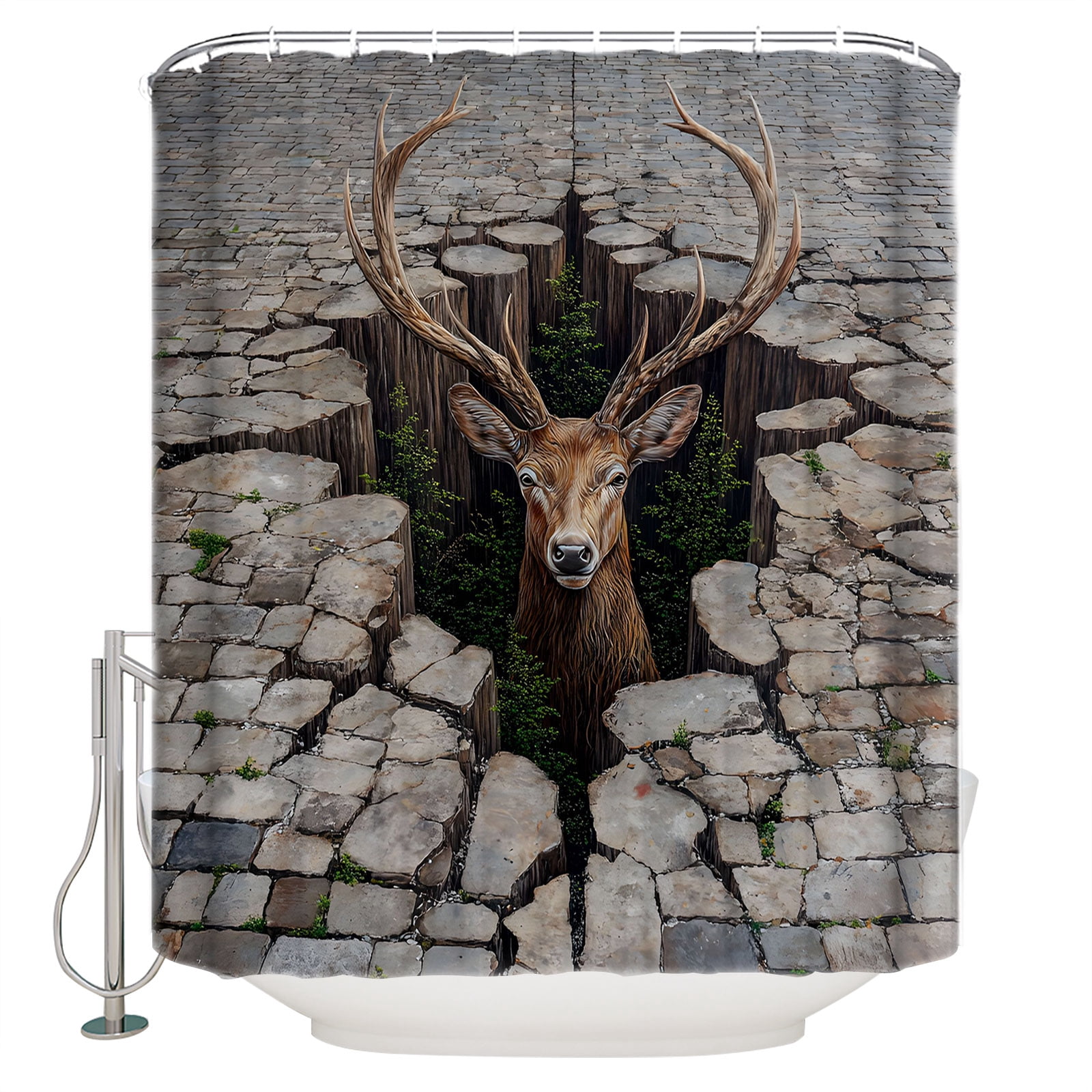 Broken Street Elk Bathroom Shower Curtains with 12 Hooks Polyester ...