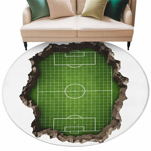 Broken Wall Green Football Round Rug 5ft Washable Circle Kitchen Rugs ...