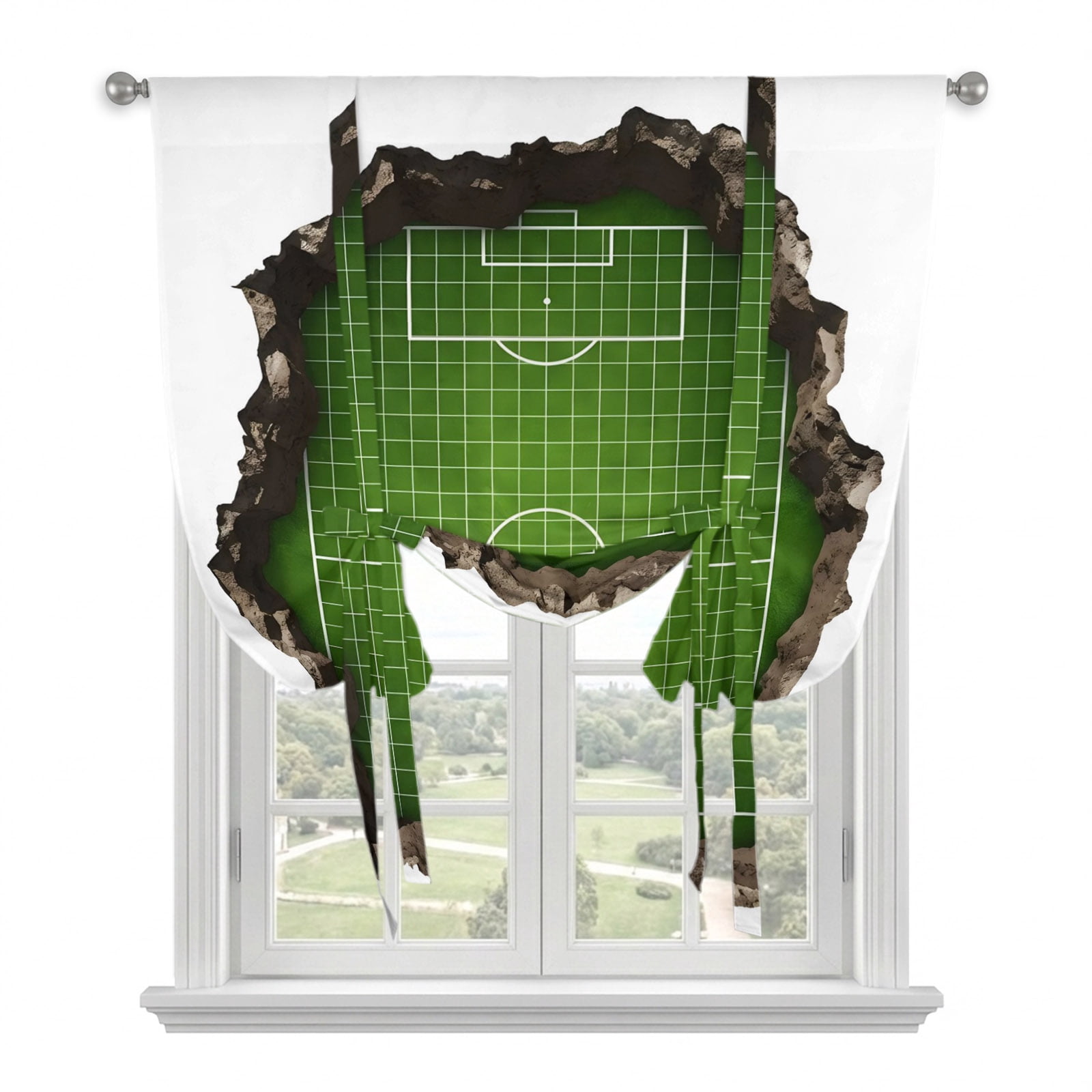 Broken Wall Green Football Tie Up Curtains for Window, Thermal ...