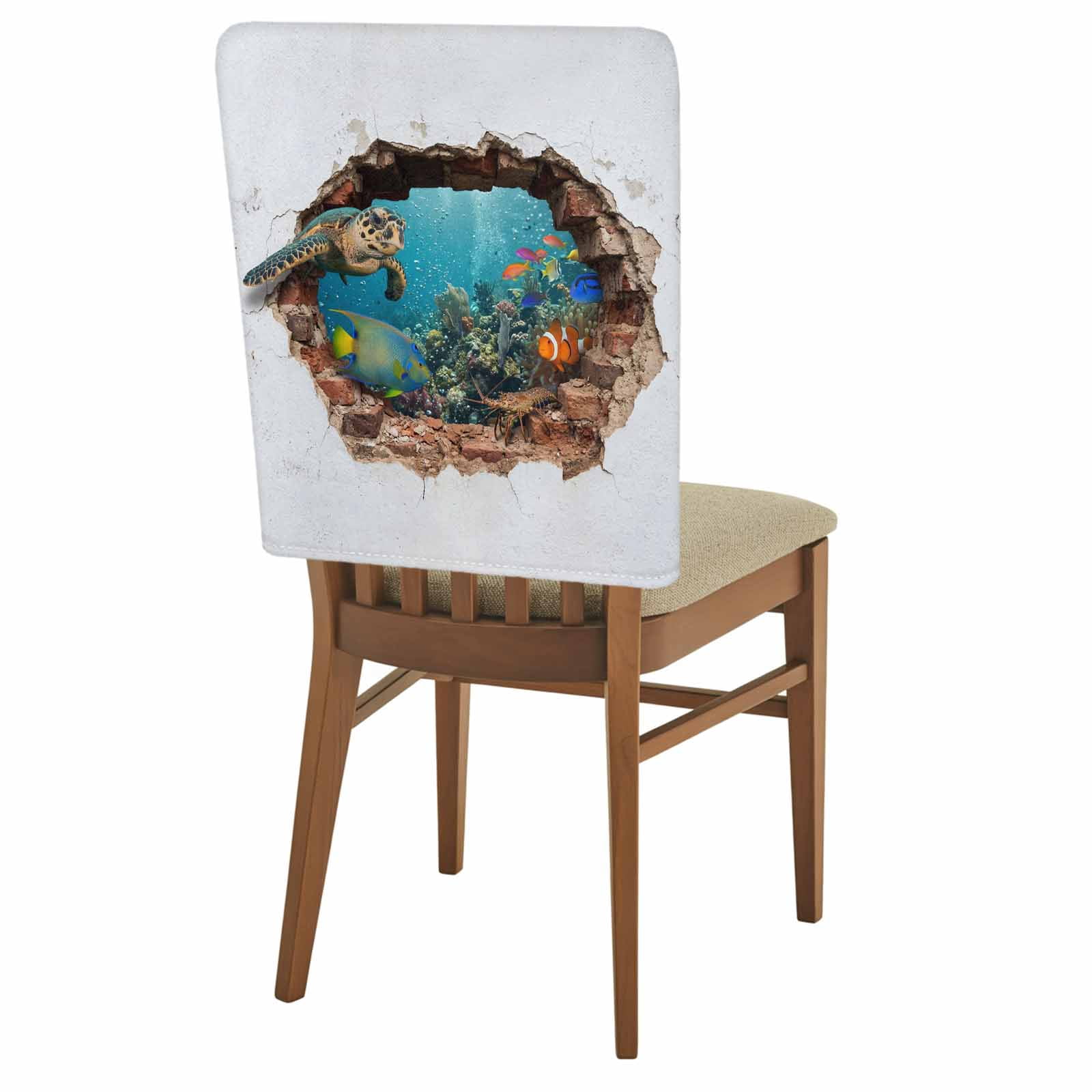 Broken Wall Sea Turtle Chair Covers Set of 4 Vintage Nautical Tropical ...