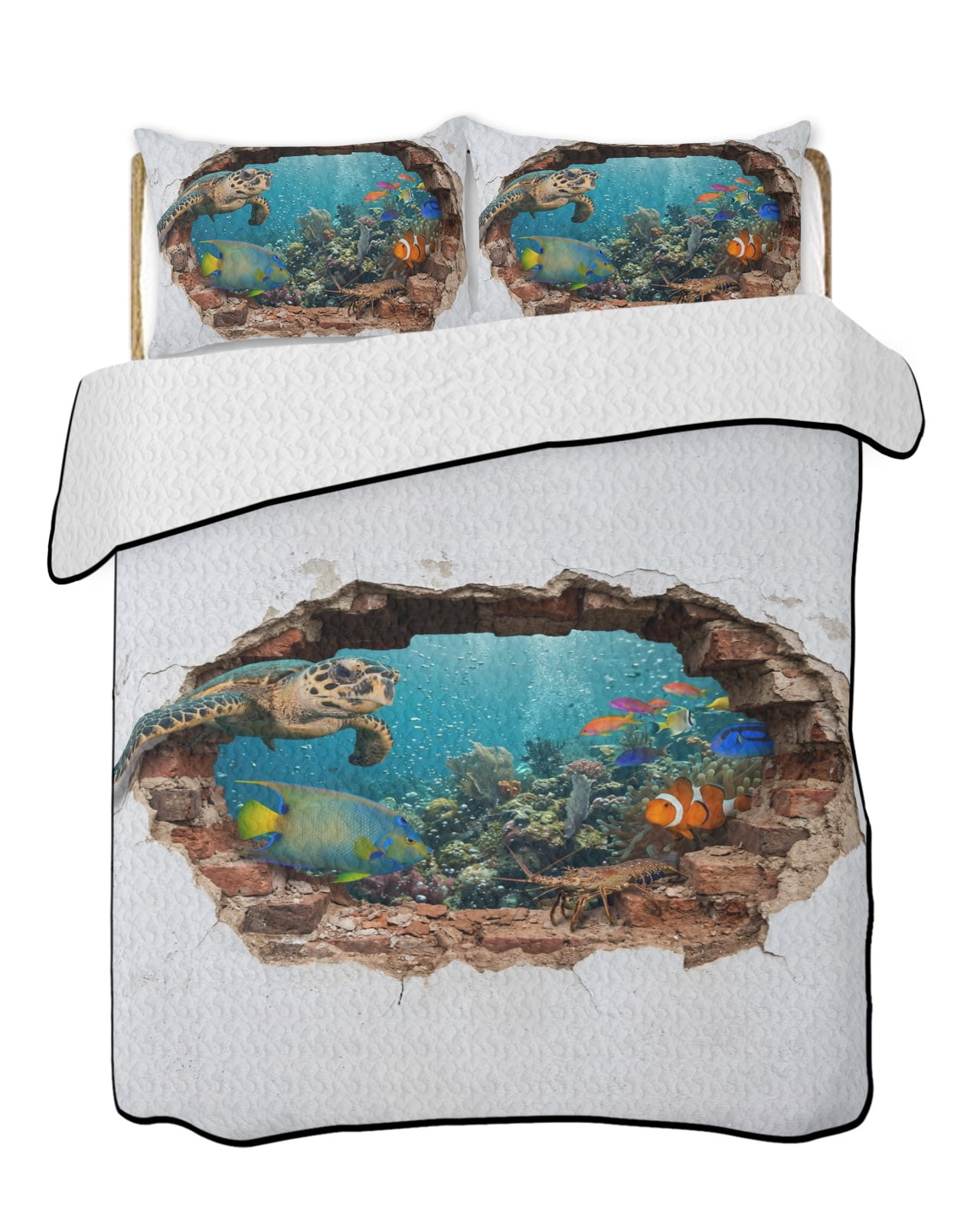 Broken Wall Sea Turtle Quilts Bedding Set Full Size Vintage Nautical ...