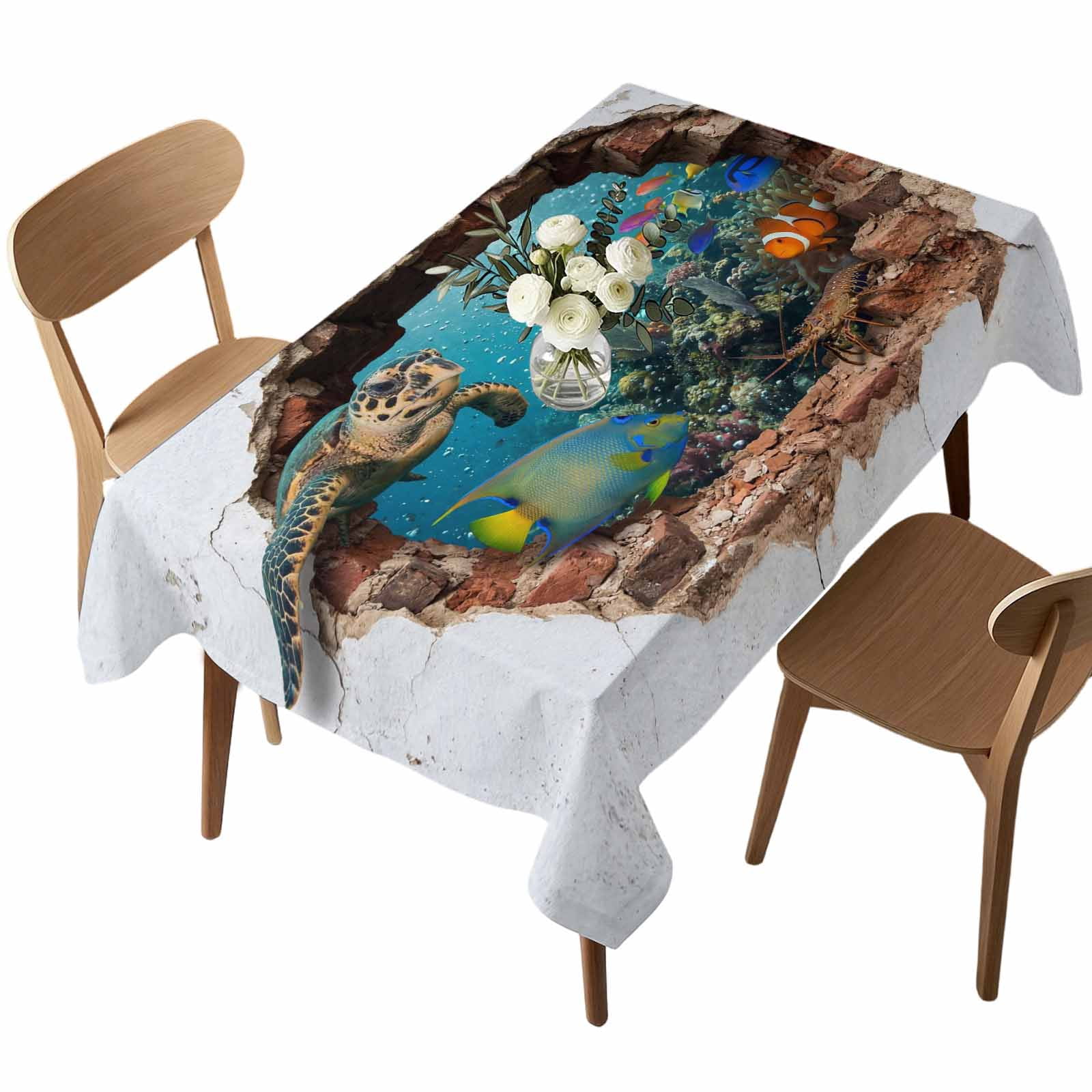 Broken Wall Sea Turtle Rectangle Tablecloth Vintage Nautical Tropical ...