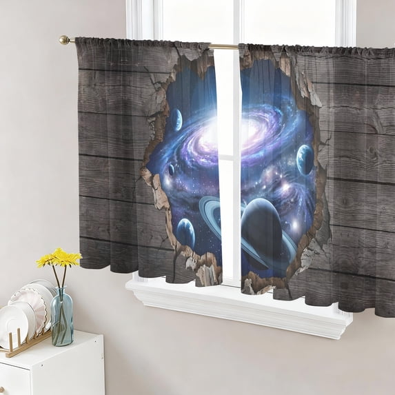 Broken Wall Sheer Curtains 45 Inch Length 2 Panels Set, Nature Blue ...