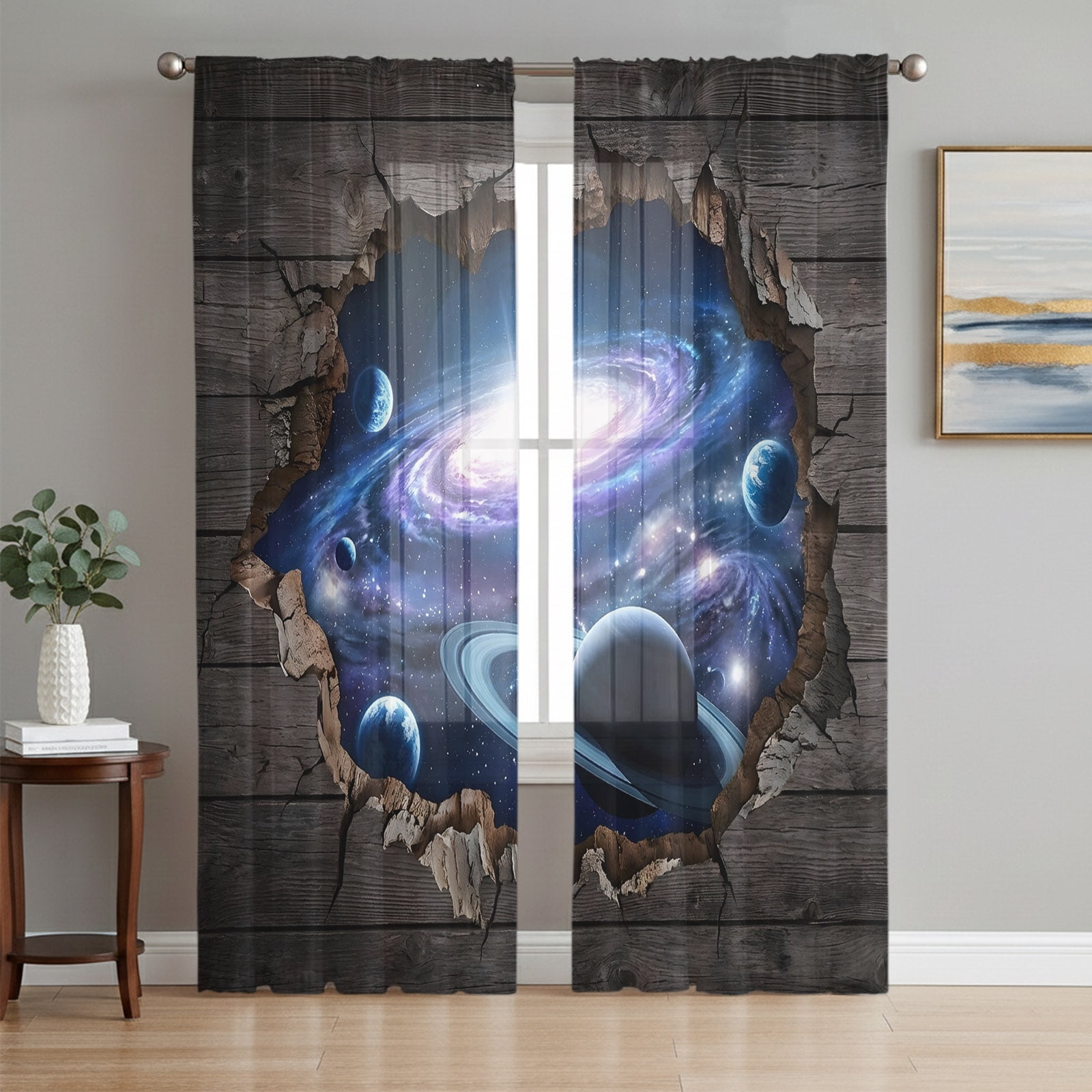 Broken Wall Sheer Curtains for Living Room Bedroom Nature Blue Purple ...