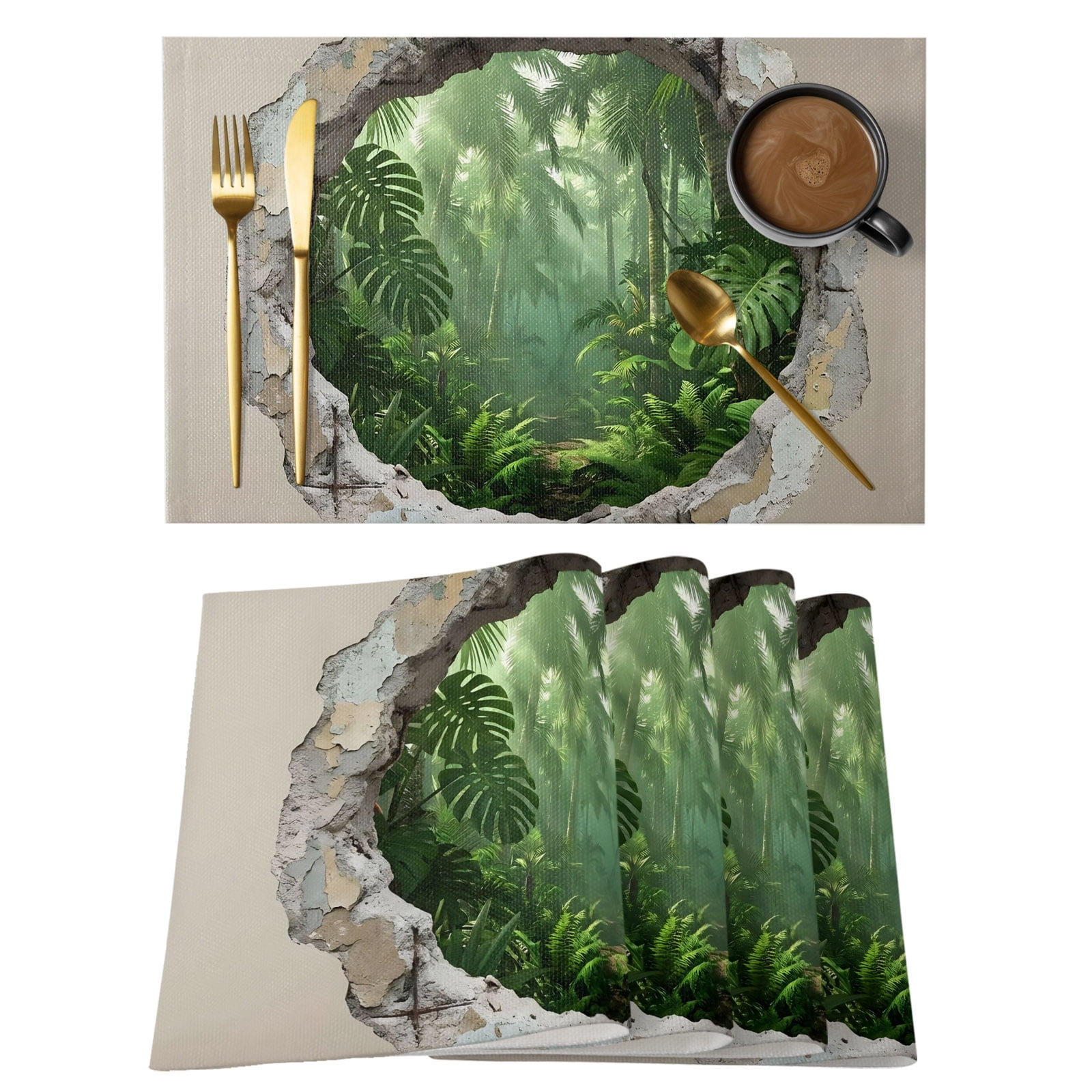 Broken Wall Tropical Placemats Set of 8 Palm Trees Green Botanical ...