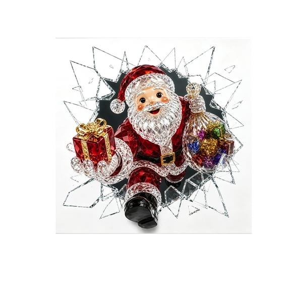 Broken Window Christmas Clings, Santa Reindeer Static Decals, Removable ...
