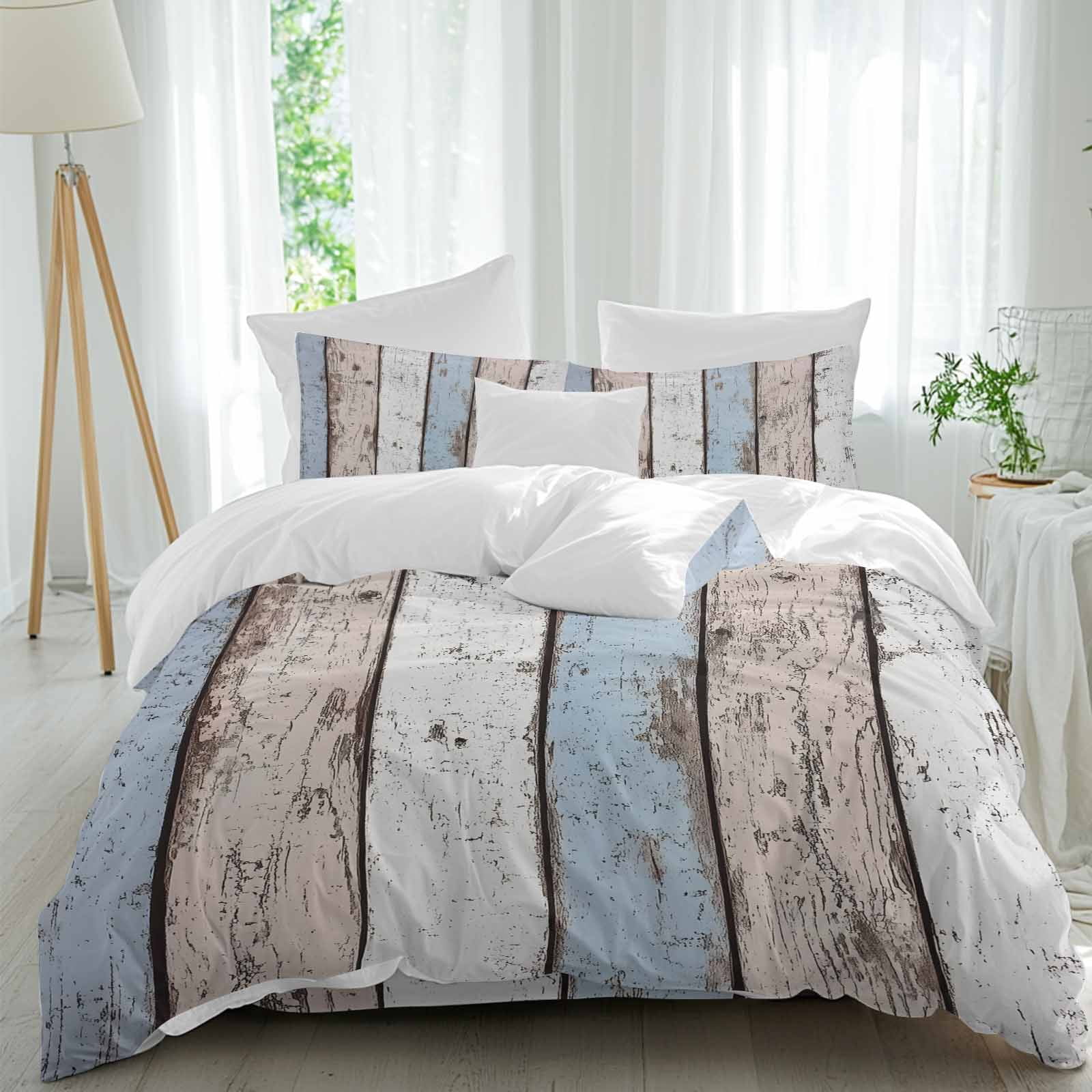 Broken Wood Broad Comforter Set Full Size, Vintage Stripe Wood Retro ...
