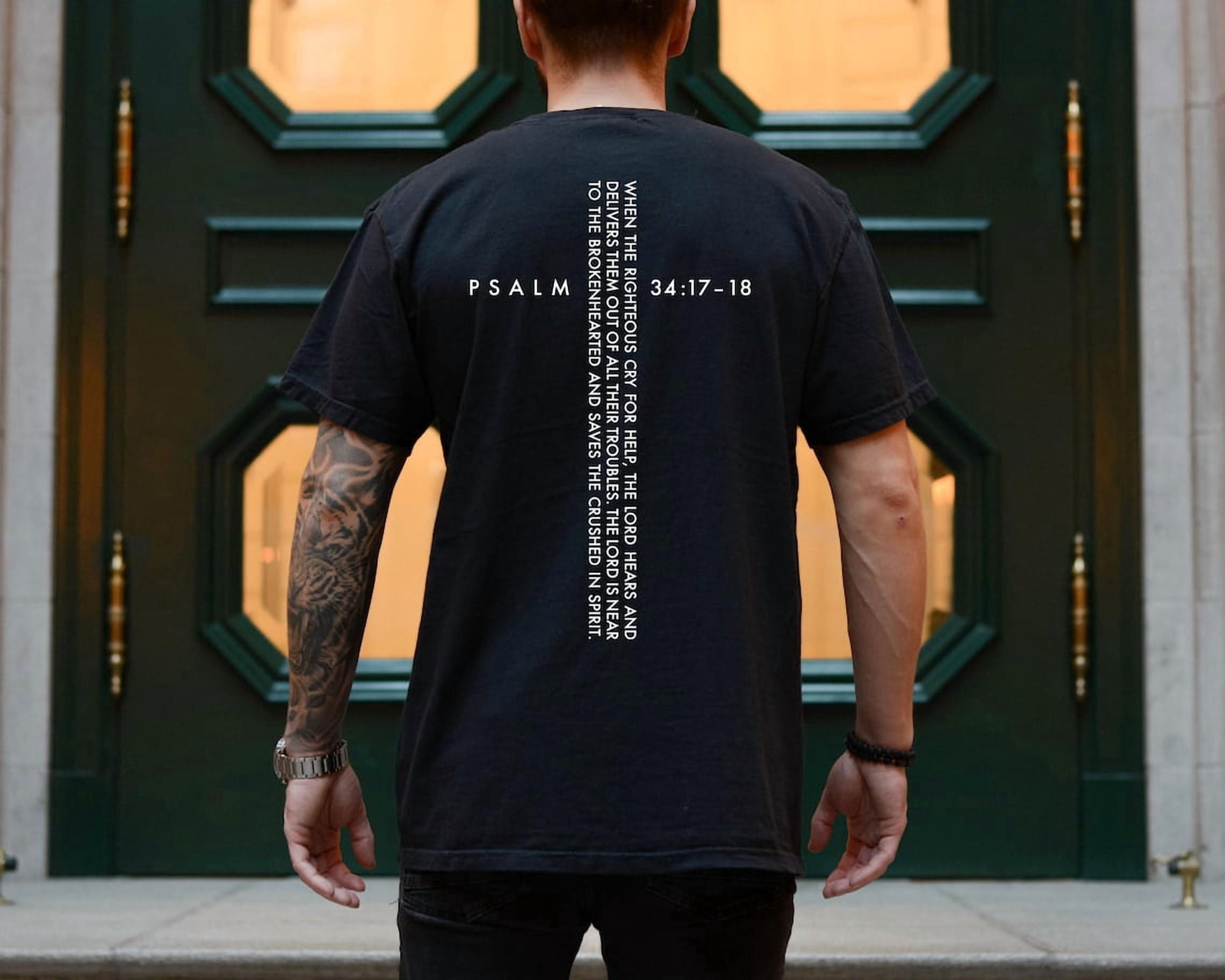 Brokenhearted Psalm 34:17-18 Shirt Minimalist Cross Bible Christian ...