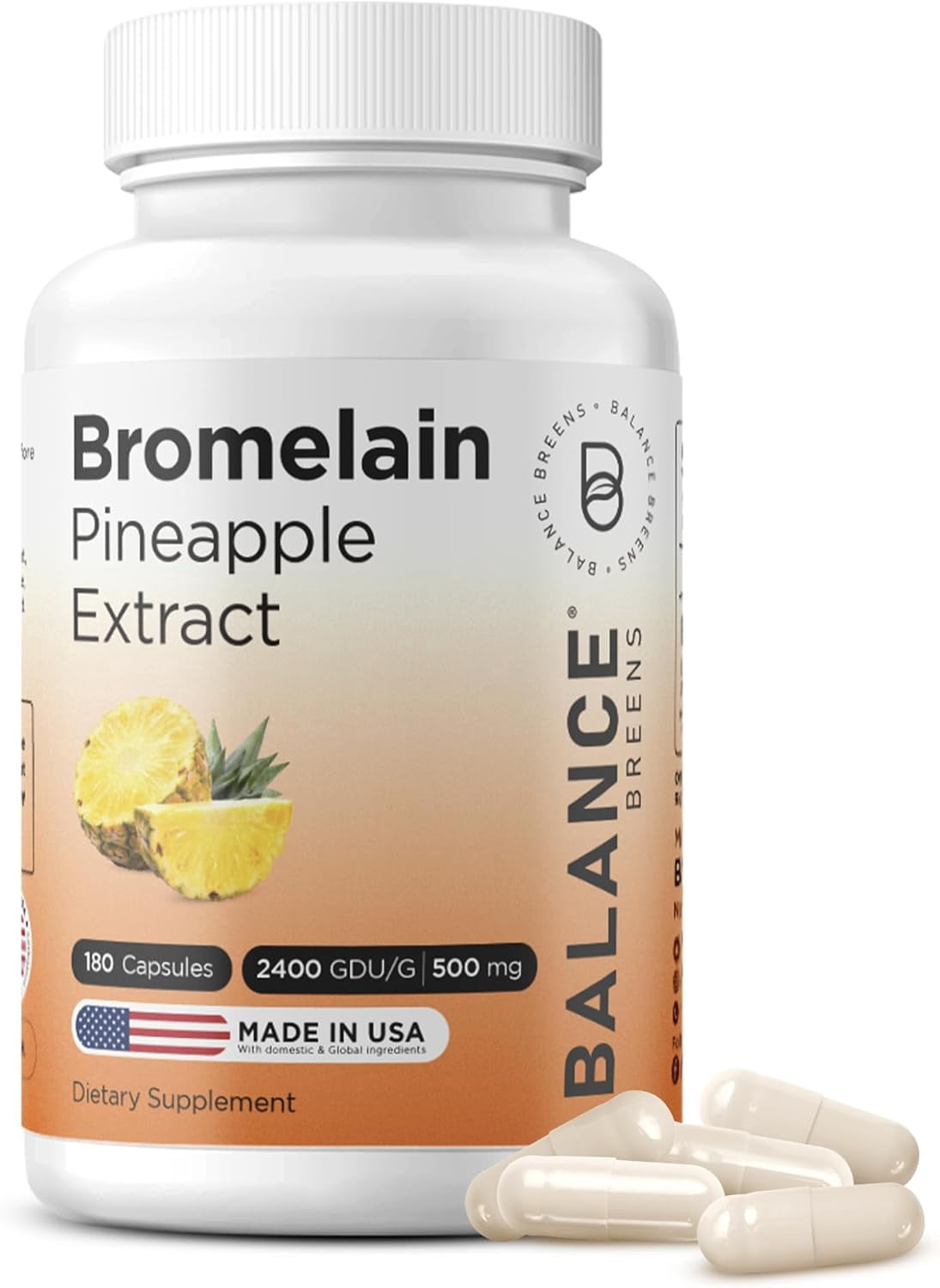 Balance Breens Bromelain 500mg, 180 Organic Pure Pineapple Pills for ...