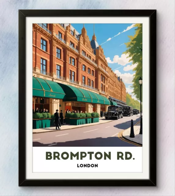 Brompton Road Poster Â€“ Classic View Of Harrods In London, Vintage ...