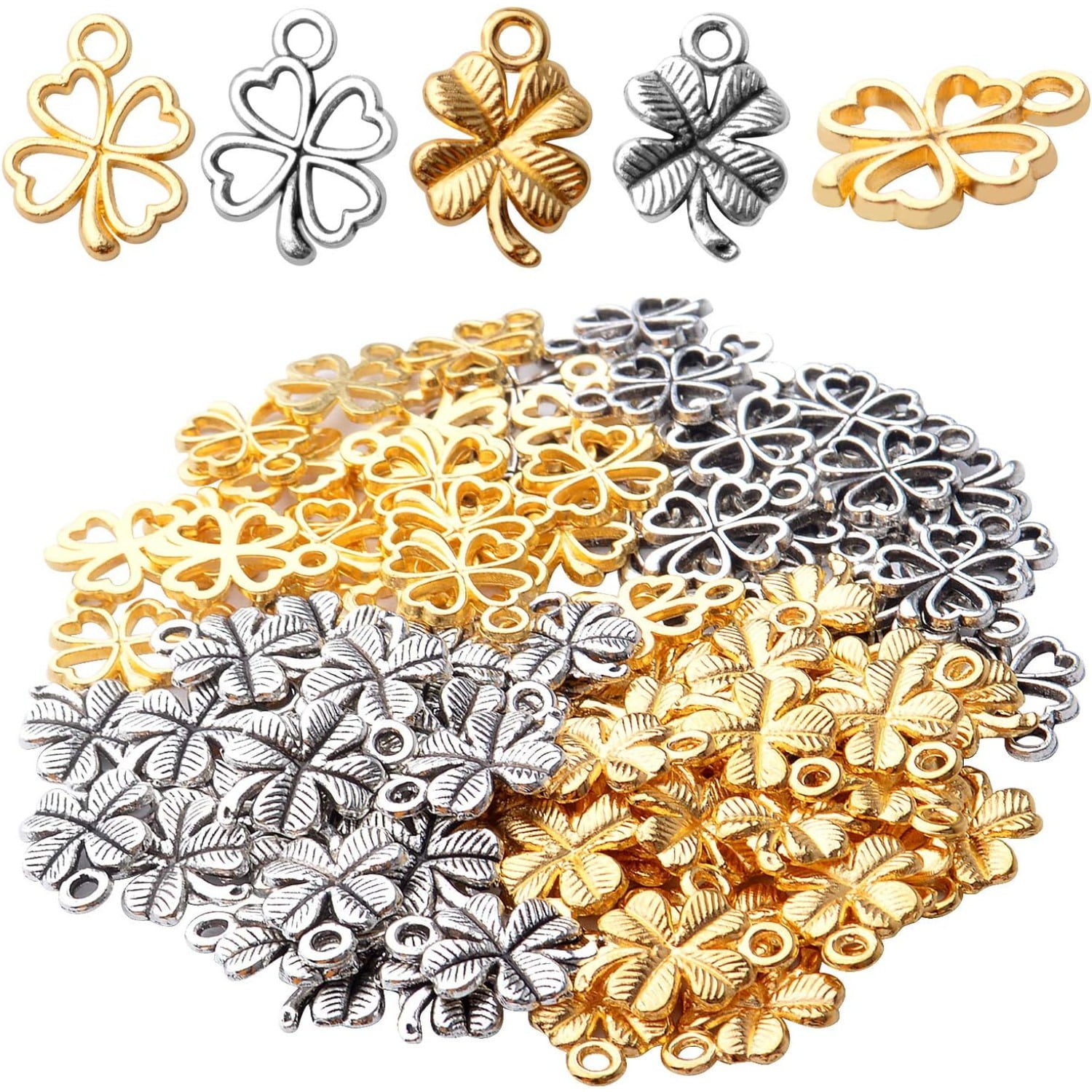 BronaGrand 100pcs 2 Styles Alloy Four Leaf Clover Charms Lucky Charms ...