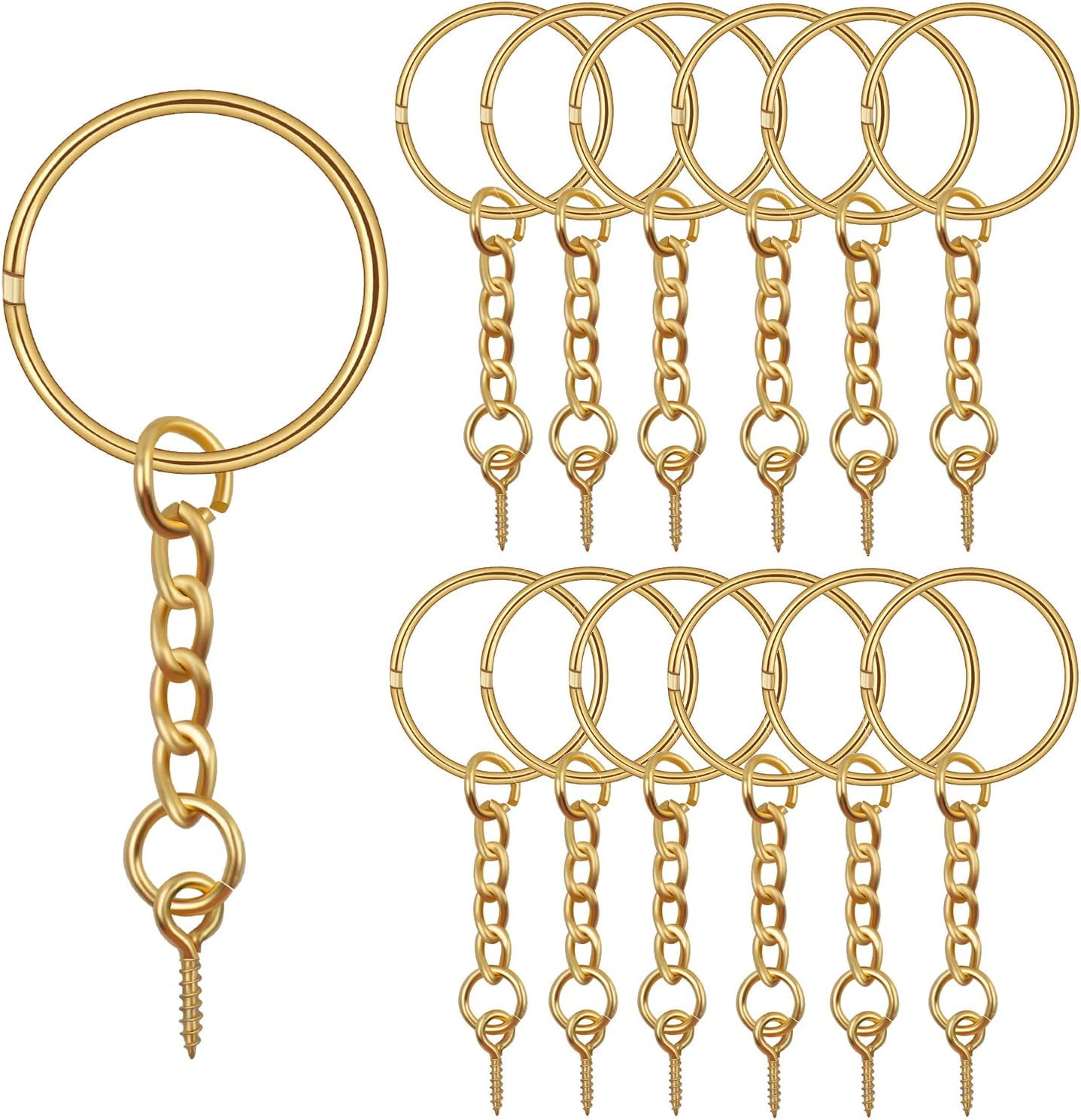 BronaGrand 50pcs 25mm Split Key Ring with Extend Chain and 12mm Screw ...