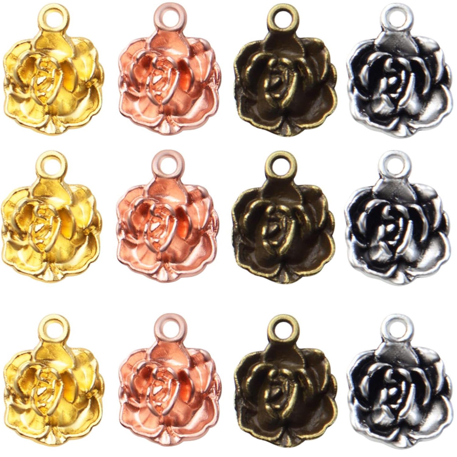 BronaGrand 60pcs Rose Pendant Charm Tibetan Alloy Rose Flower Charms ...