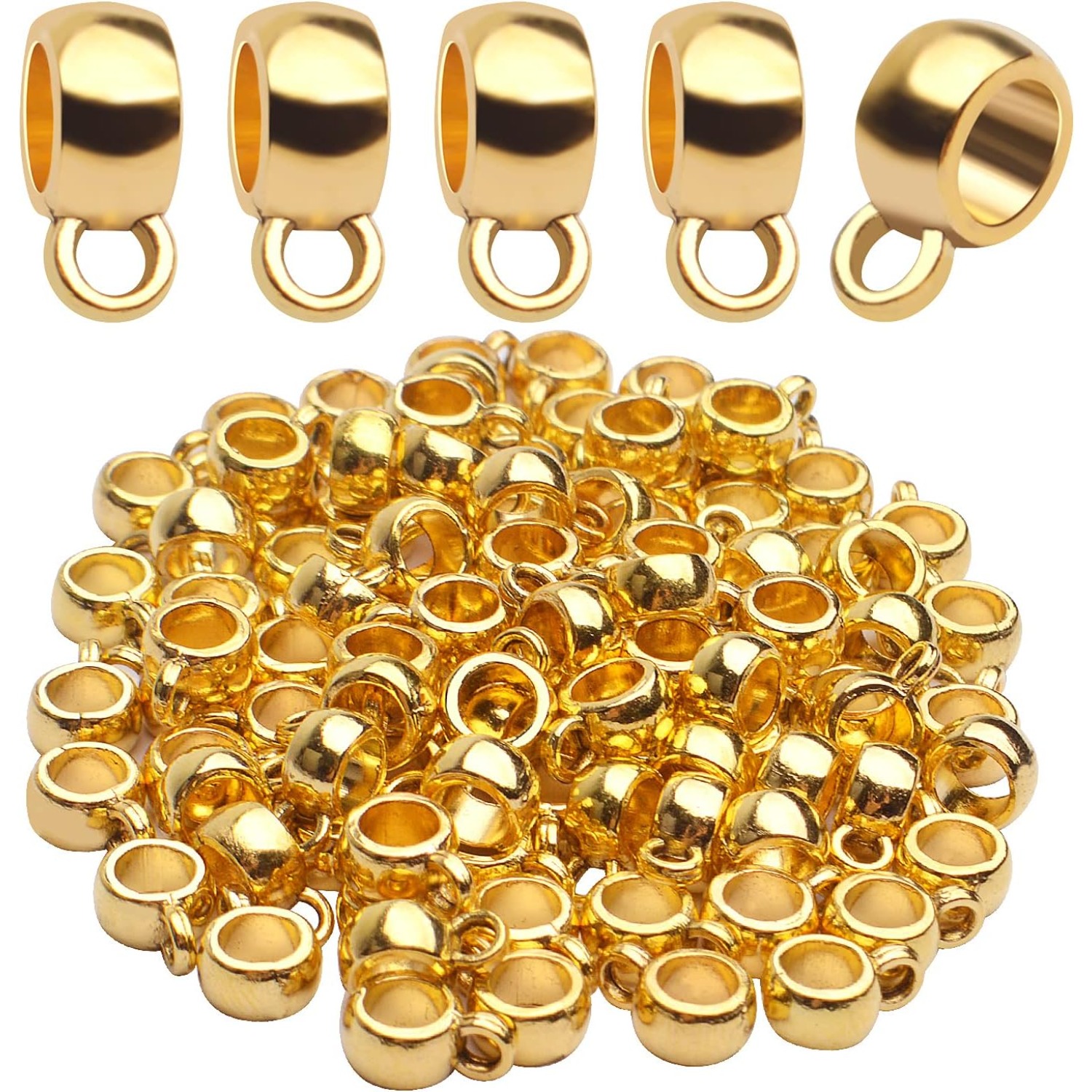 BronaGrand Bail Tube Beads, 100pcs Antique Golden, 4mm Hole, Fit Snake ...