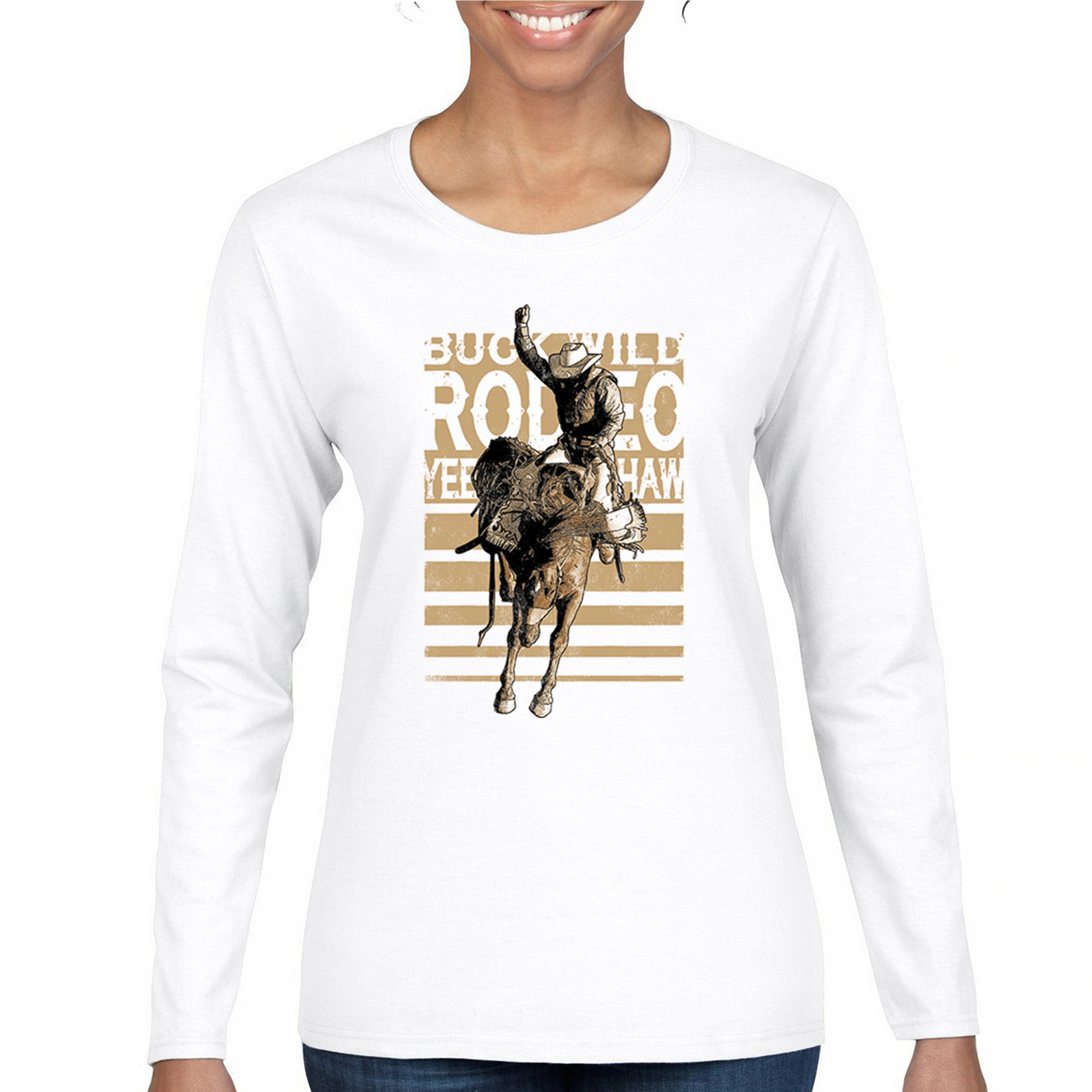 Bronc Riding Cowboy Rodeo Champion Women's Long Sleeve T-shirt Western ...