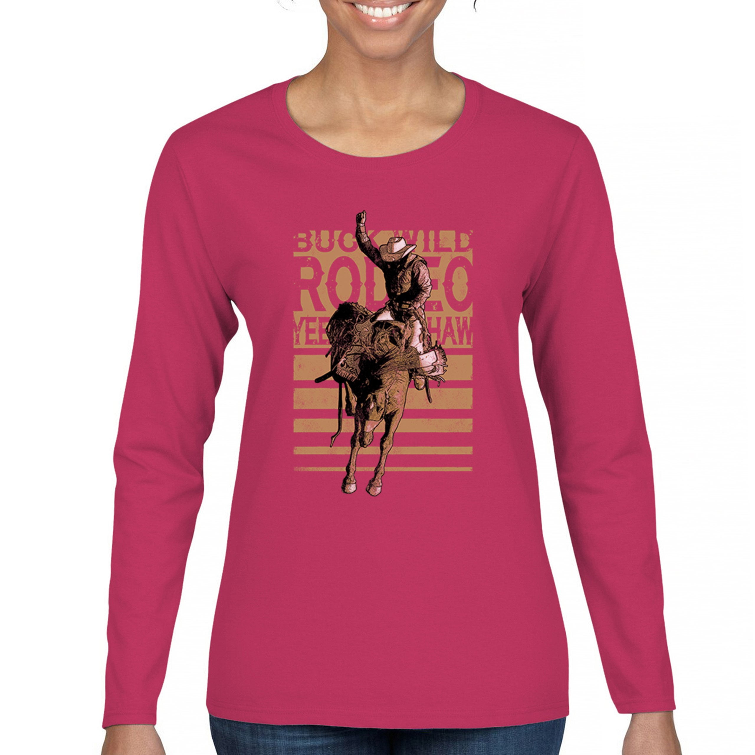 Bronc Riding Cowboy Rodeo Champion Women's Long Sleeve T-shirt Western ...