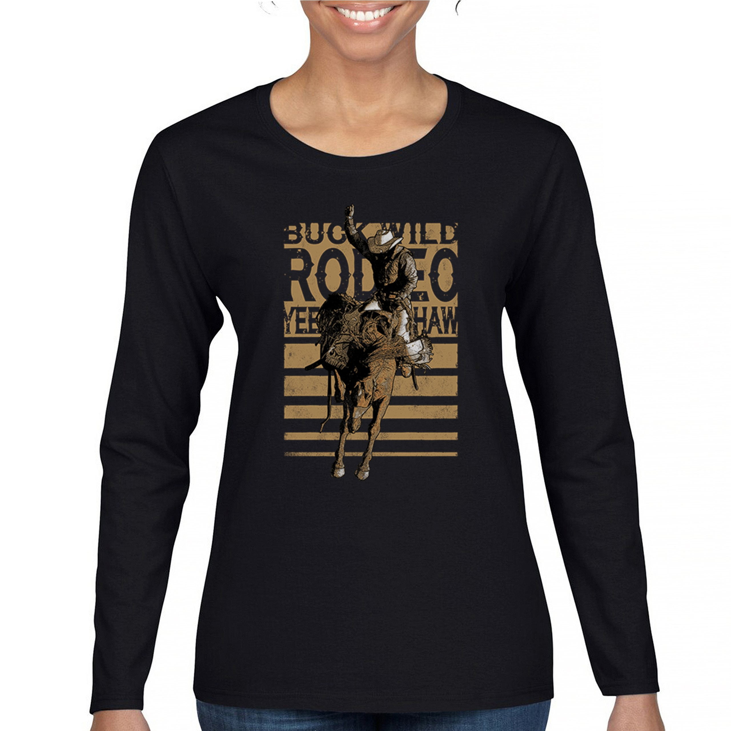 Bronc Riding Cowboy Rodeo Champion Women's Long Sleeve T-shirt Western ...