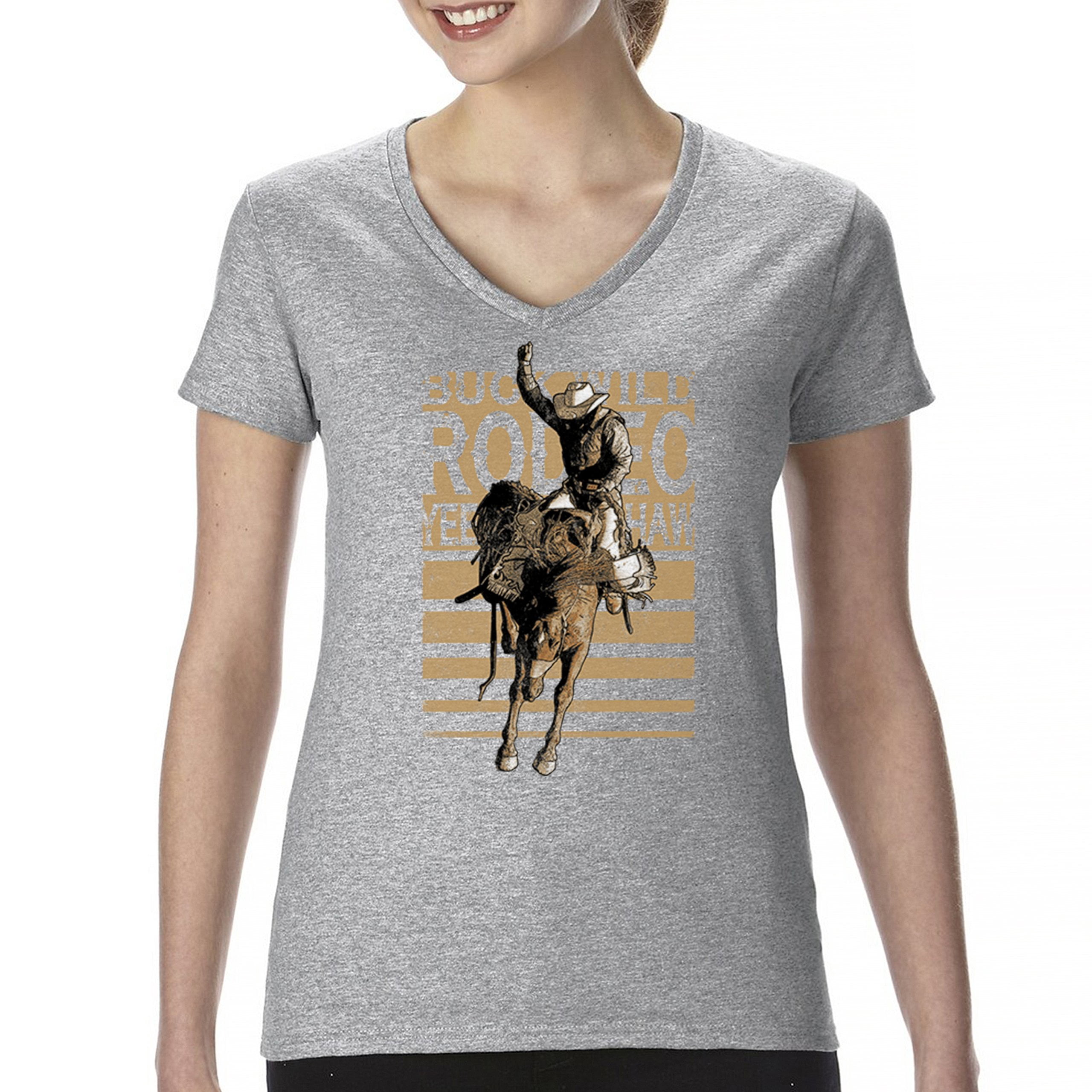 Bronc Riding Cowboy Rodeo Champion Women's V-Neck T-shirt Western ...