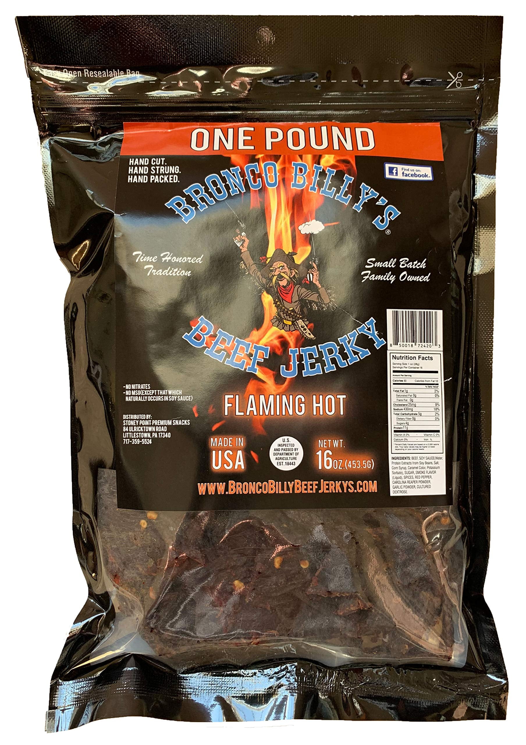 Bronco Billy's Beef Jerky Flaming MDA05 Hot One Pound Resealable Bag ...
