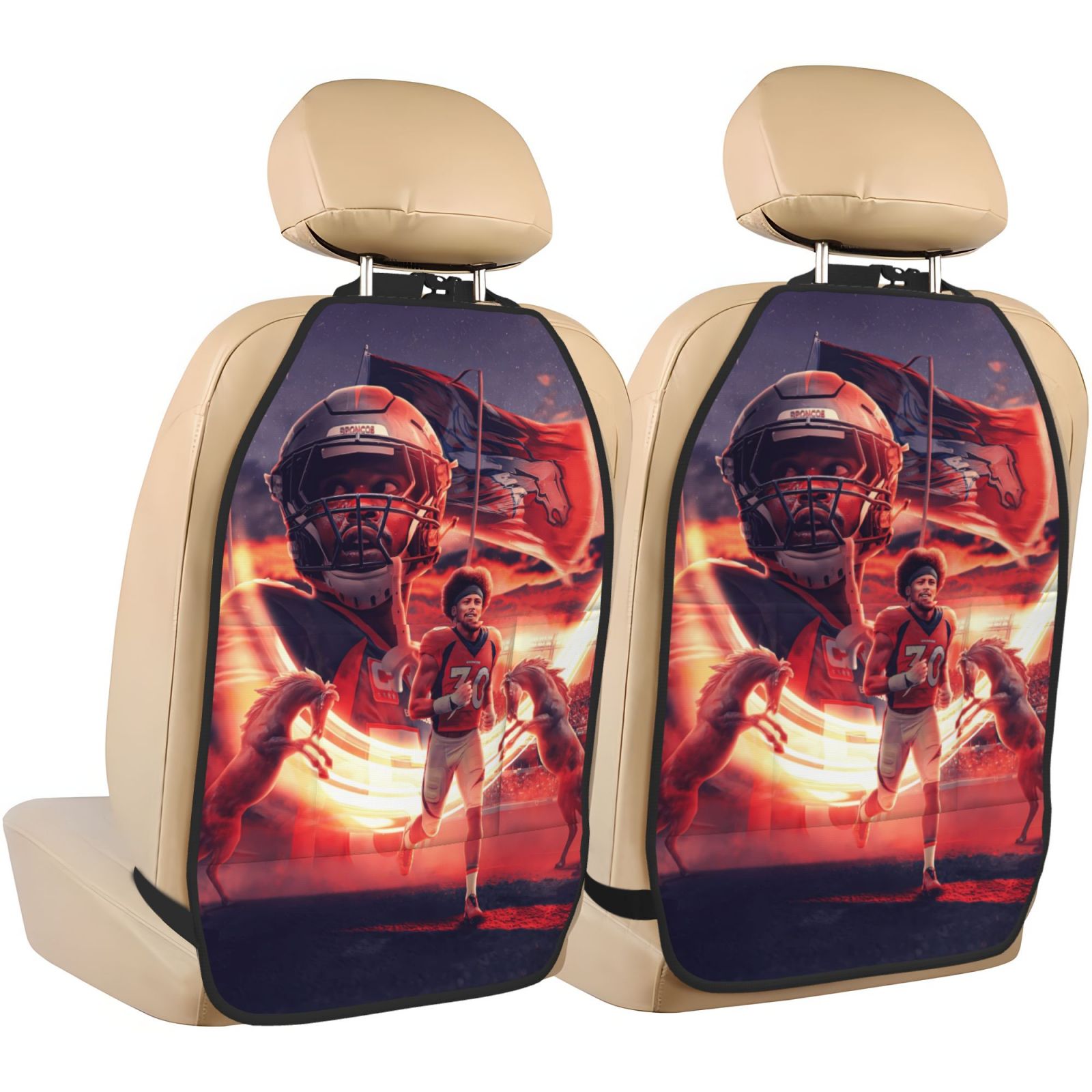 Broncos 2 Pack Car Kick Seats Mats Cover Back Protector with Pockets ...
