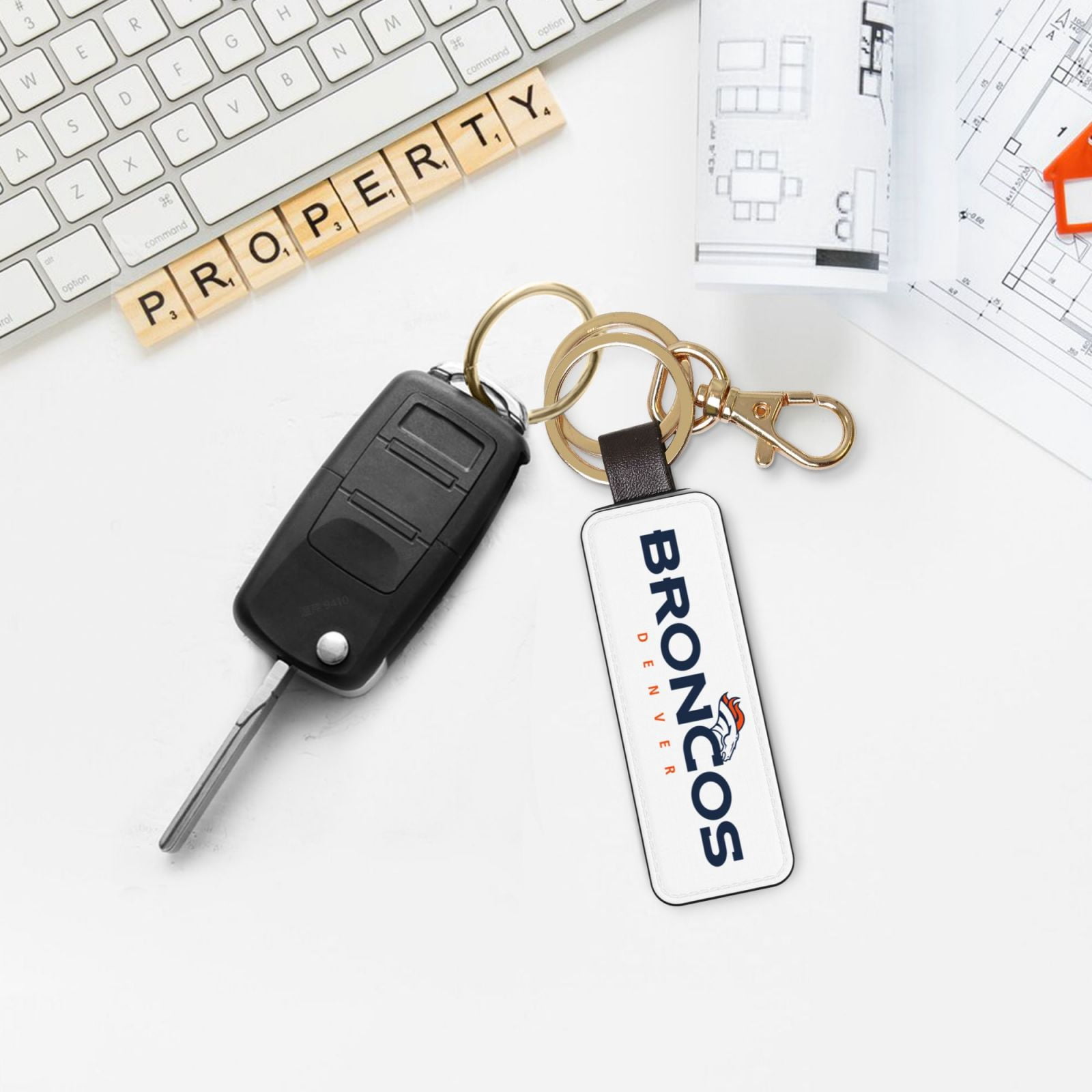 Broncos Football Team Custom Leather Keychain - Unisex, Sturdy Metal ...