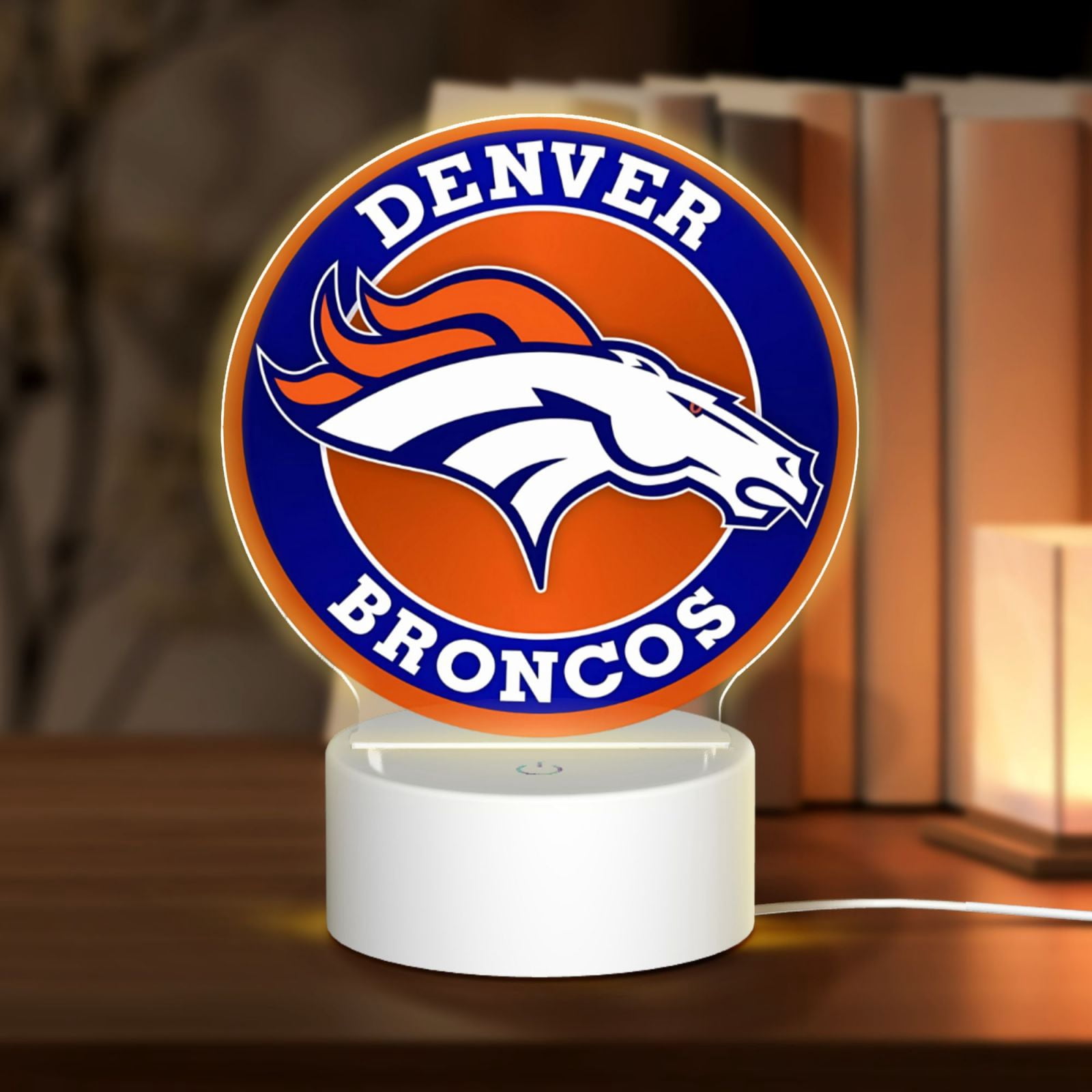 Broncos Football Team Round Acrylic Night Light Plug-in USB, Dimmable ...