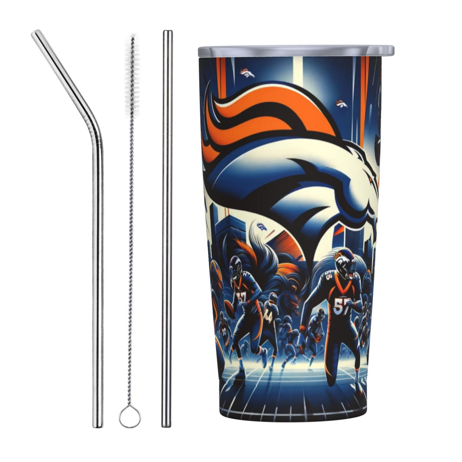 Broncos Football Team Theme 20 oz Car Straw Cup, Travel Coffee Cup, 20 ...