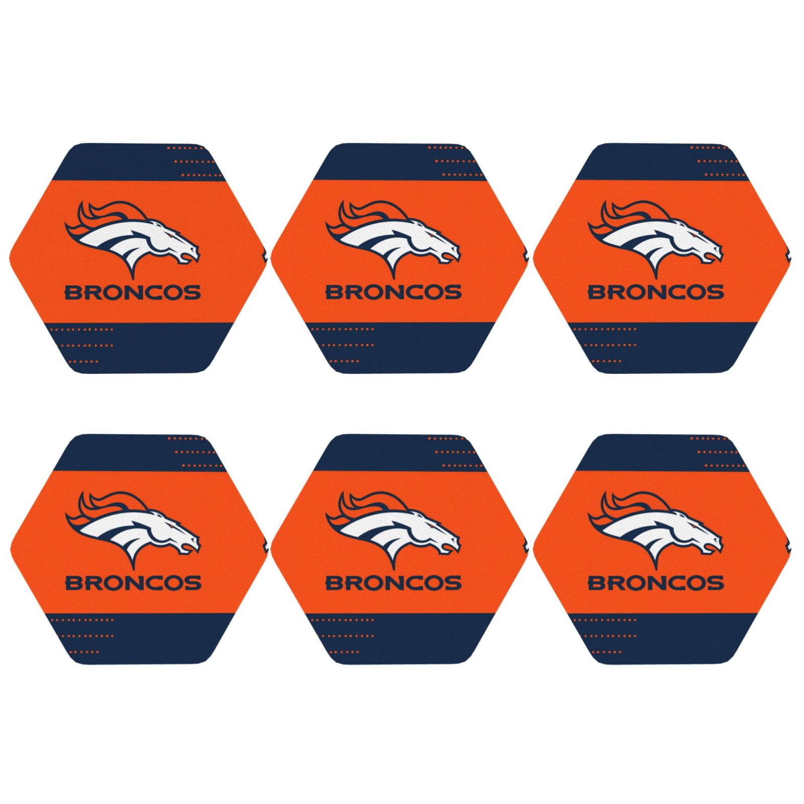 Broncos Football Team Themed Leather Coasters 6 Pack, Splash-Proof Non ...