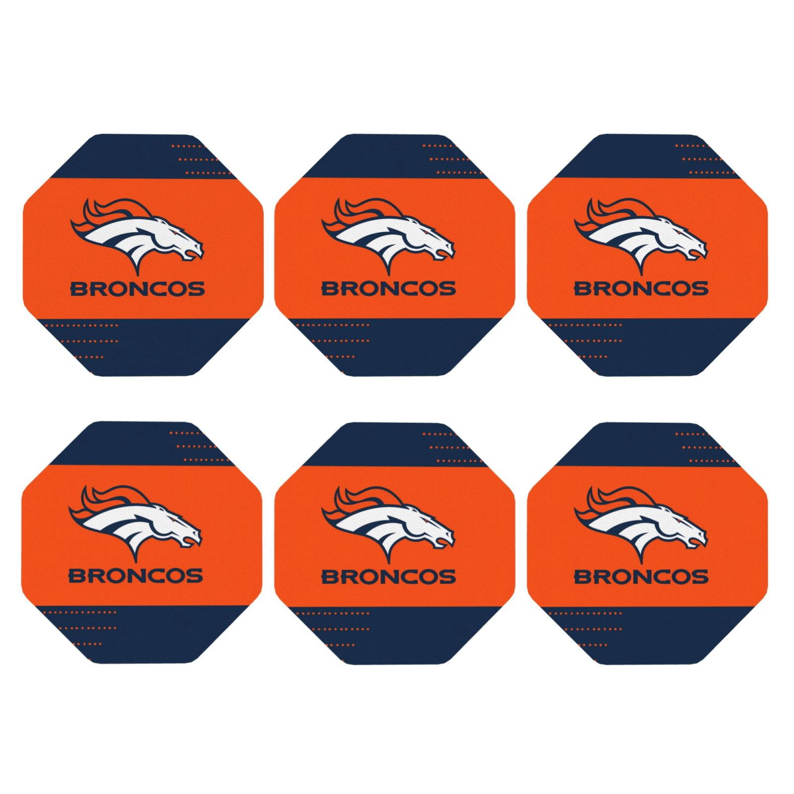Broncos Football Team Themed Leather Coasters 6 Pack, Splash-Proof Non ...