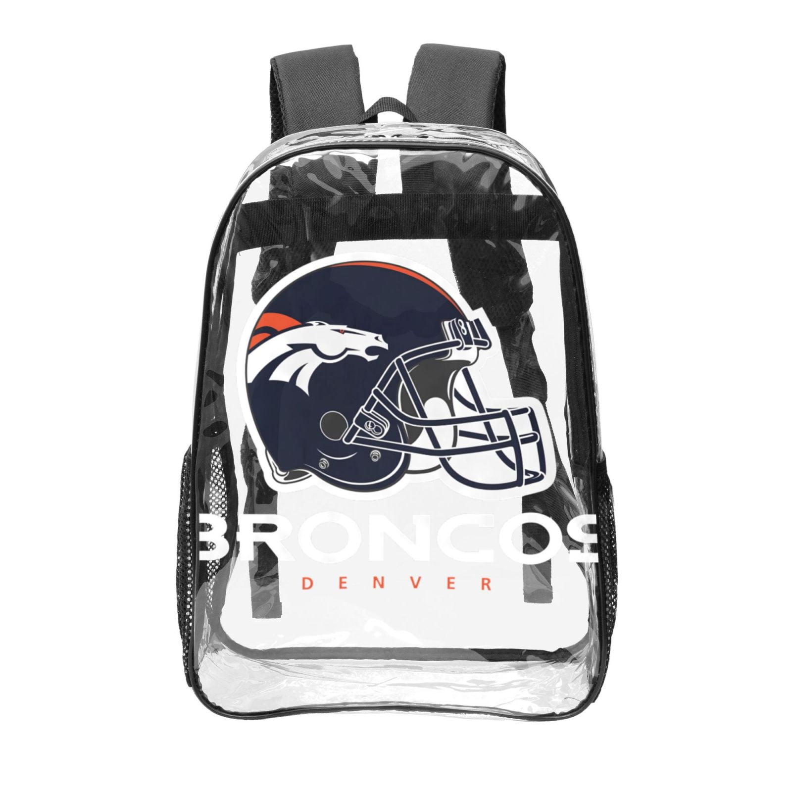 Broncos Large Clear School Bookbag with Padded Straps - Heavy Duty PVC Transparent Backpack ...