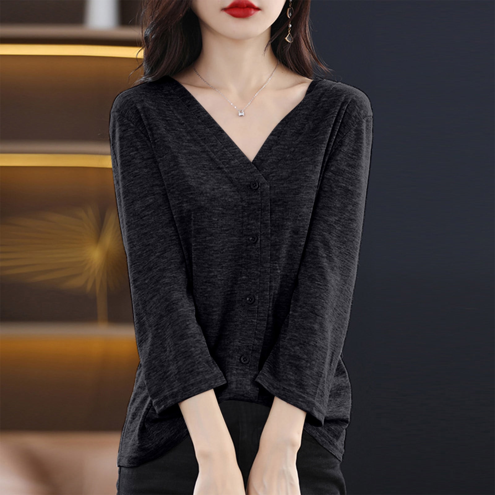 Brondbend Cardigan for Women Knitted Tops for Women Casual Solid Color V-neck Long Sleeved ...