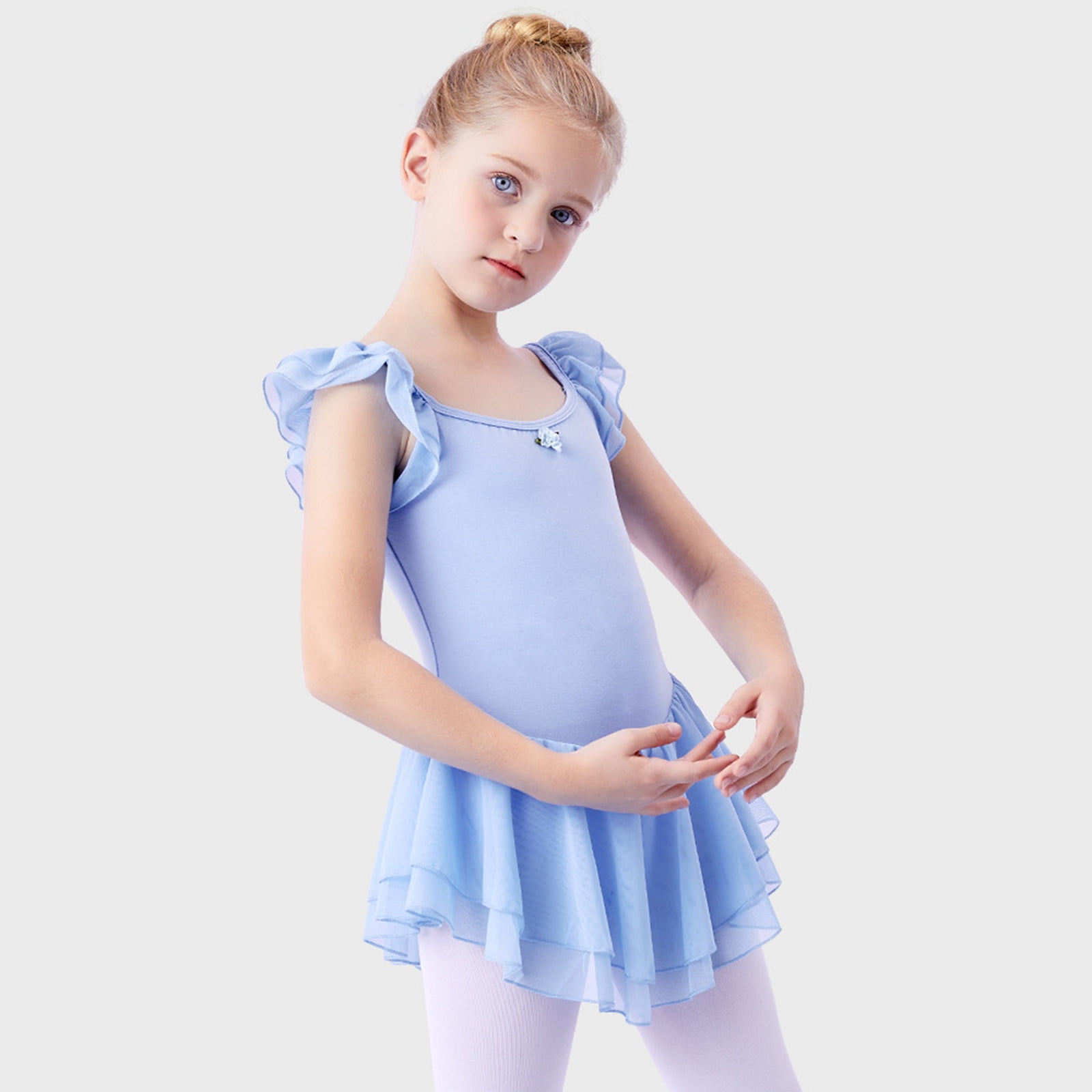 Brondbend Girls Classic Ruffle Sleeve Ballet Dress Multi Mesh Ruffle ...