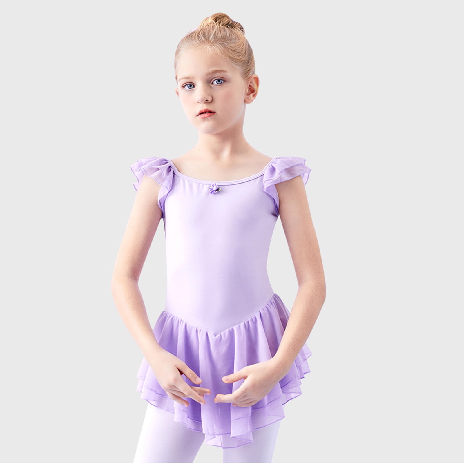 Brondbend Girls Classic Ruffle Sleeve Ballet Dress Multi Mesh Ruffle ...