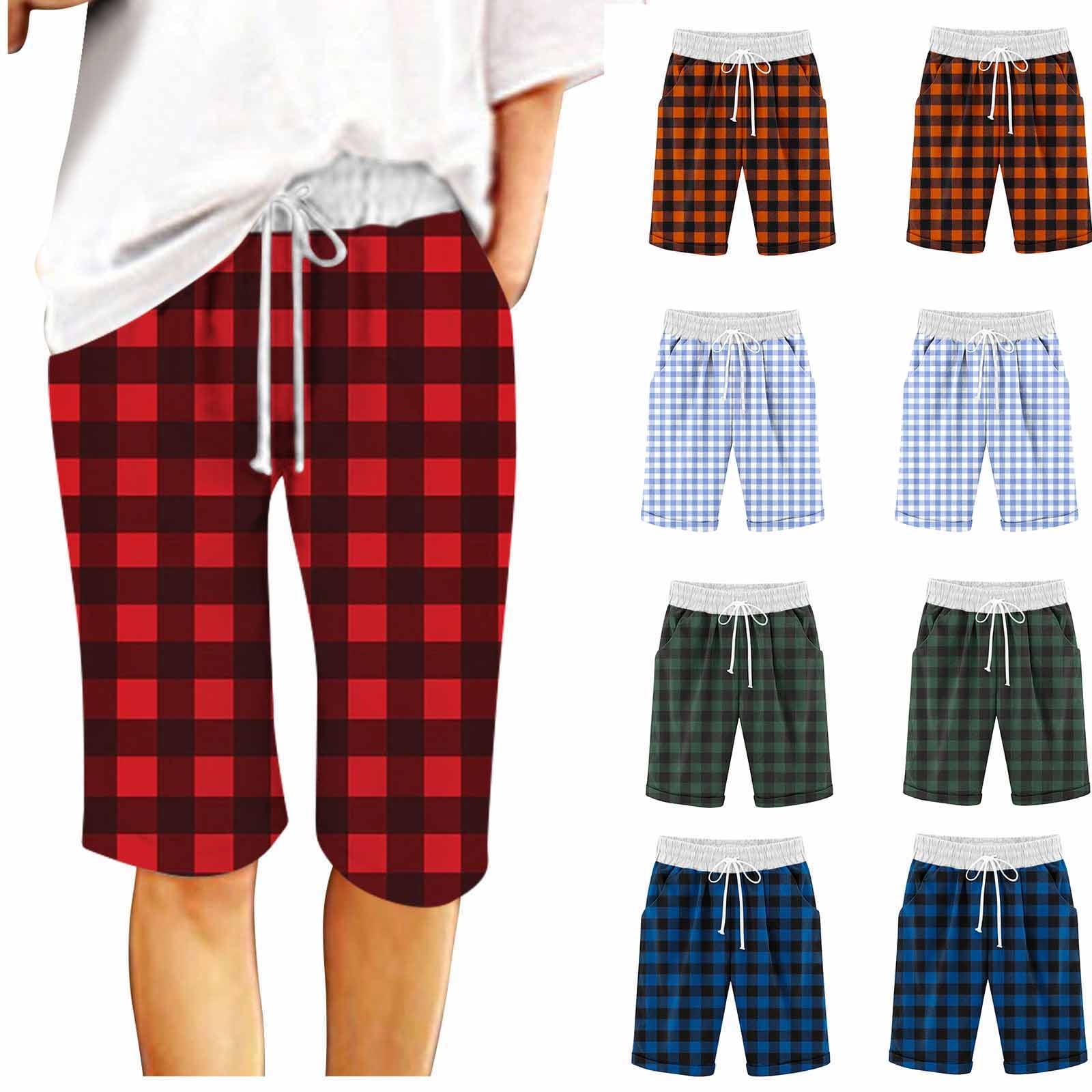 Brondbend Gym Shorts Women Plaid Checkered Lounging Half Shorts Summer ...