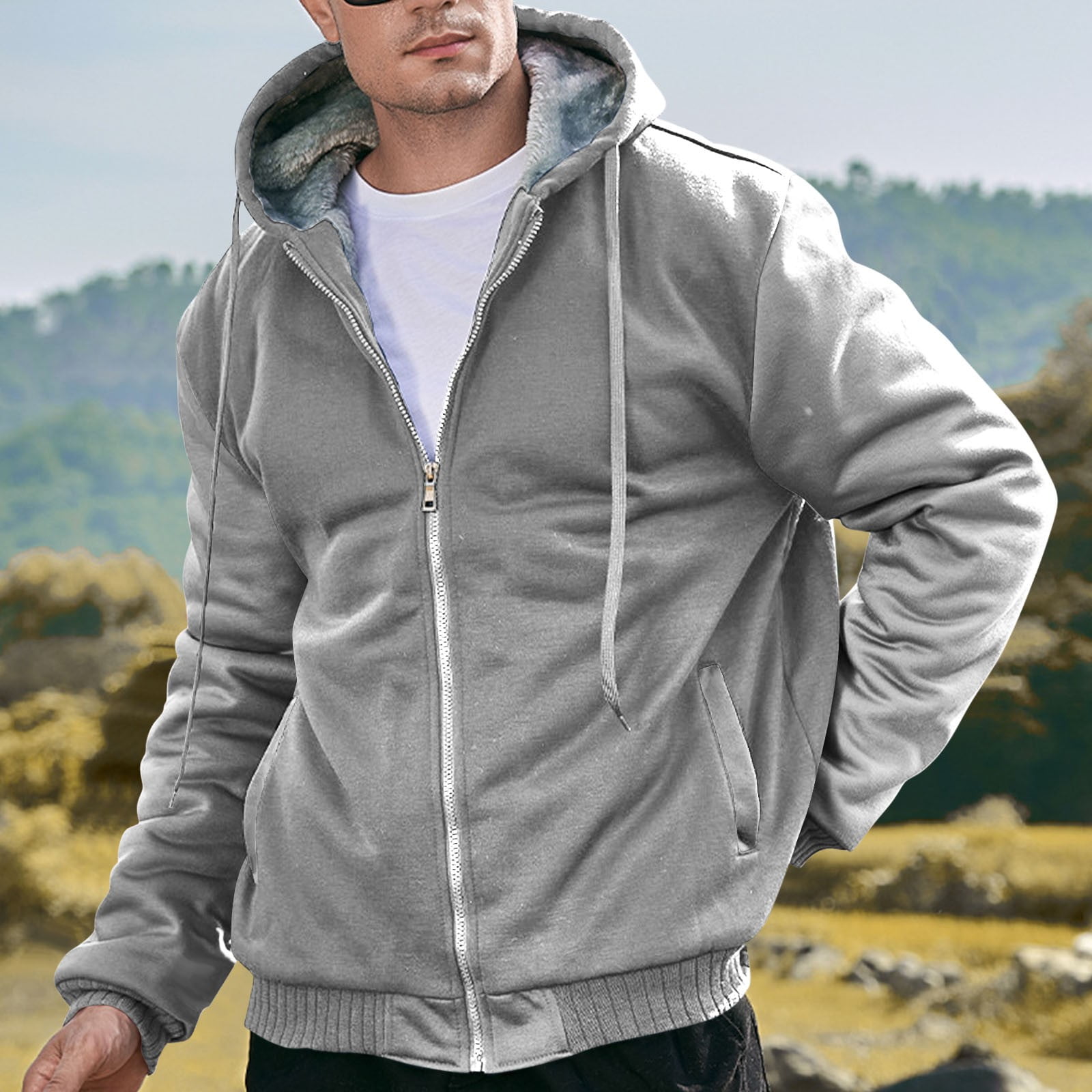 Brondbend Mens Coats Men's Jackets Hooded Long Sleeved Zipper Pocket ...