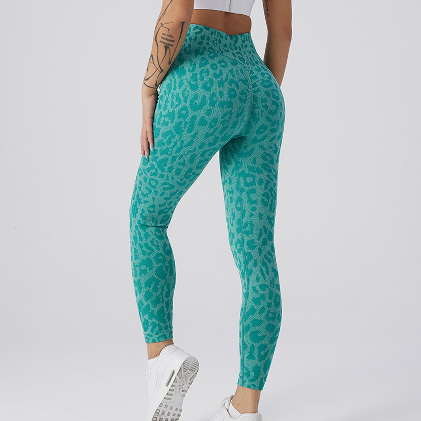 Brondbend Plus Size Workout Clothes Prints 7 8th Slim Leg High Waist