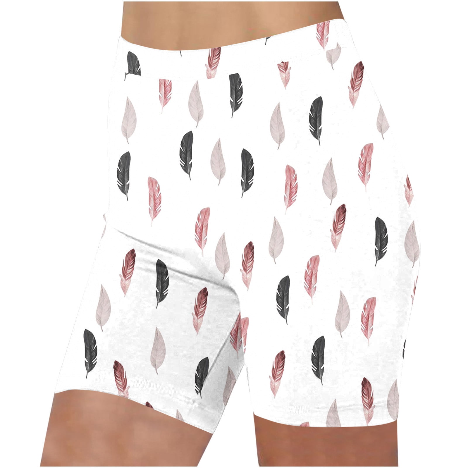 Brondbend Plus Size Workout Clothes Short High Waist Feather Prints ...