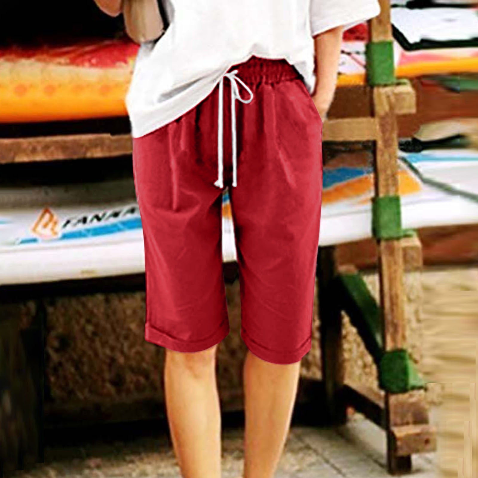 Brondbend Running Shorts For Women Solid Color Casual Elastic Shorts ...