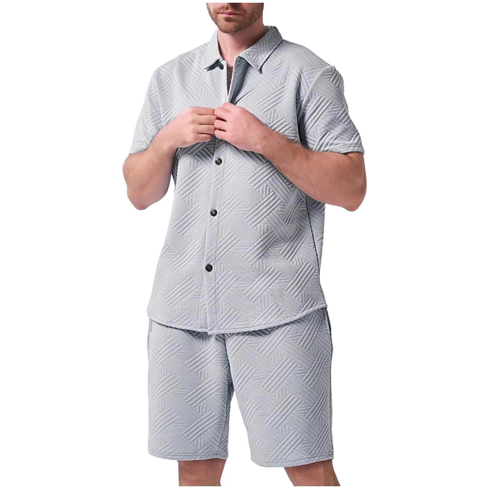Brondbend Short Sets for Men Lapel Short Sleeve Button Shirt Mid Waist ...