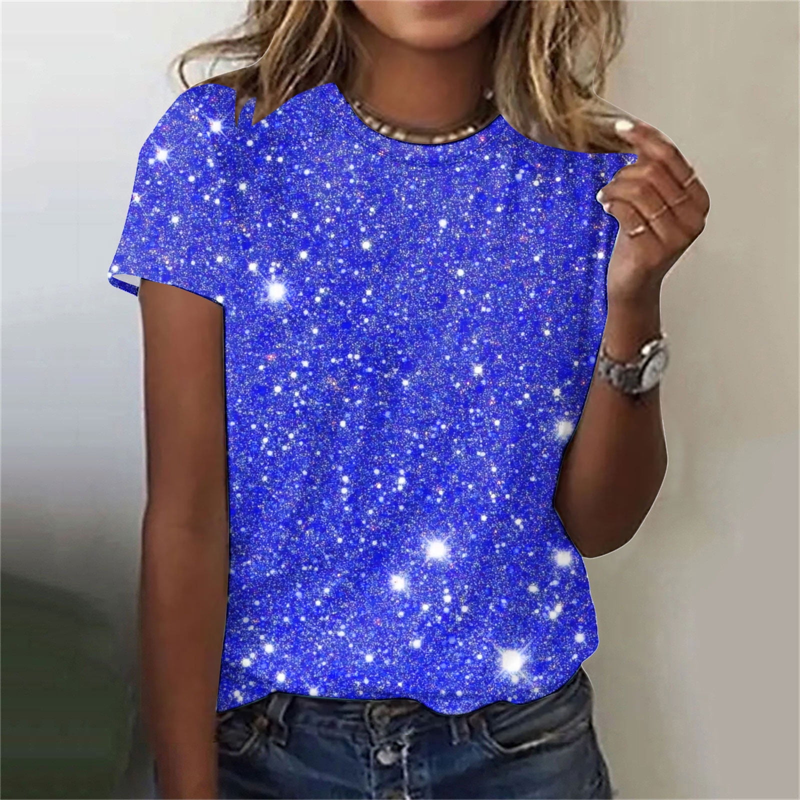 Brondbend Woman Shirts Women’s Tops Crewneck Short Sleeve Bright Print ...