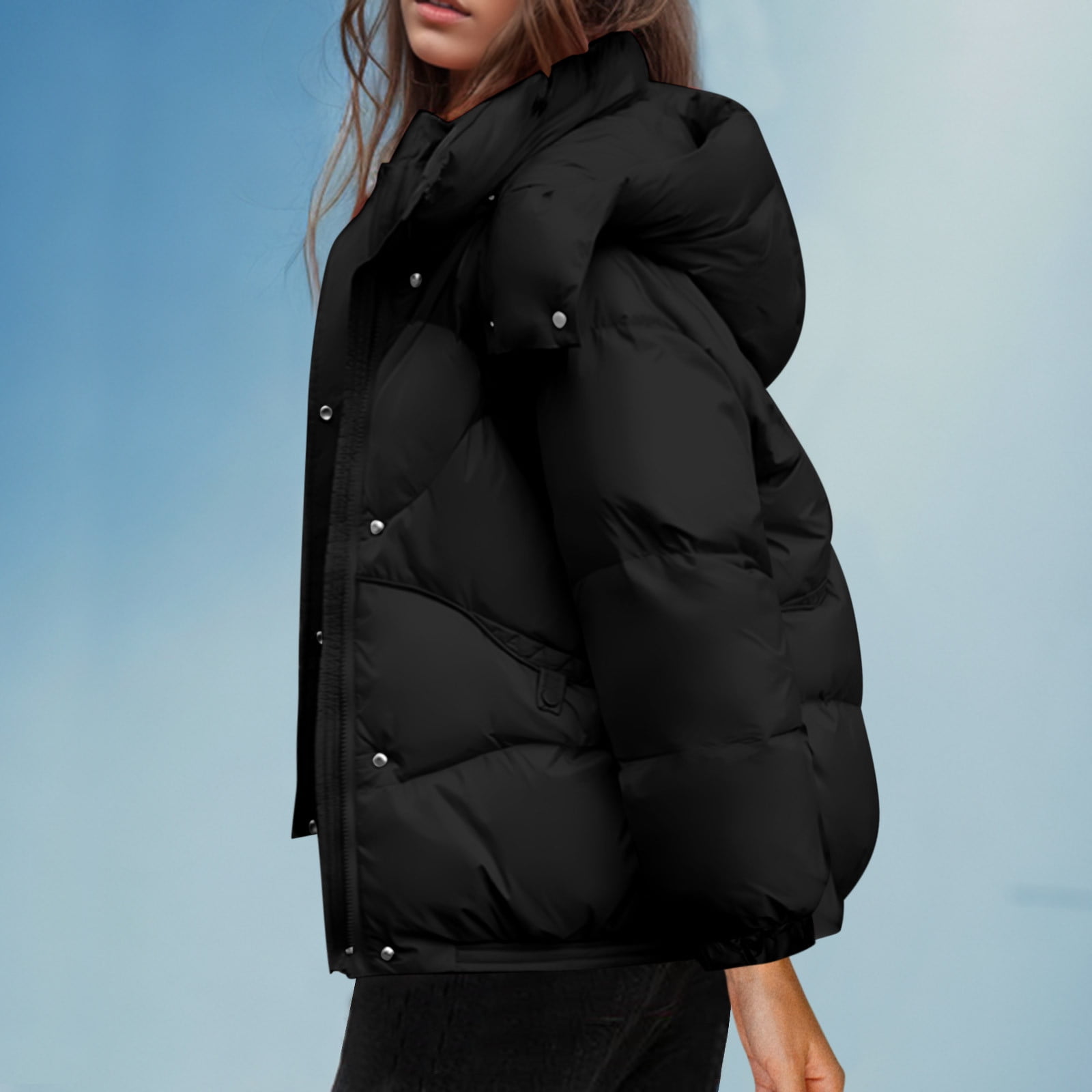 Brondbend Women's Coats and Jackets Ladies Winter Jackets Detachable Hooded Solid Long Sleeved ...