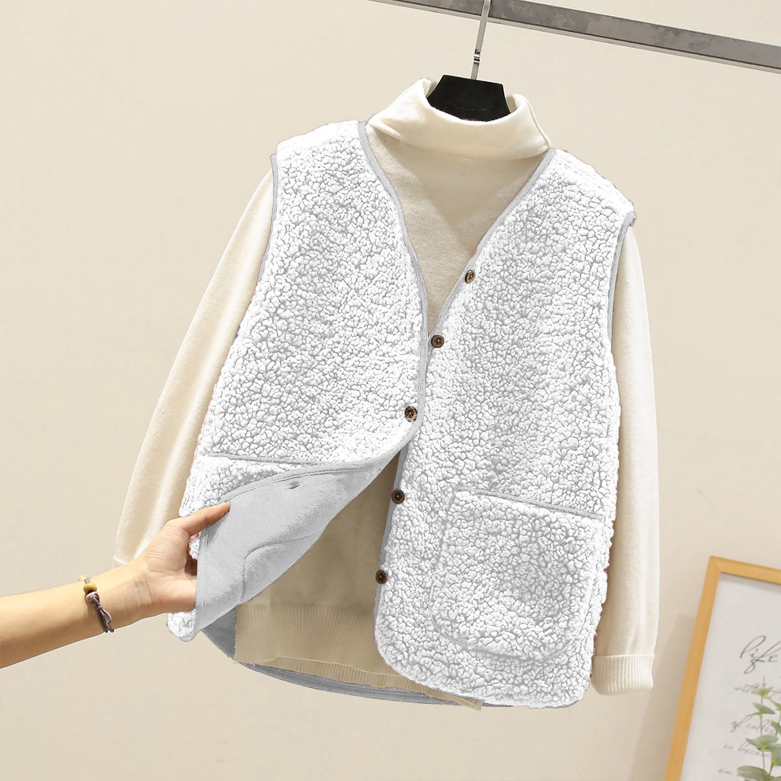 Brondbend Women's Vests Sleeveless Jacket Solid Color V Neck Open Front ...