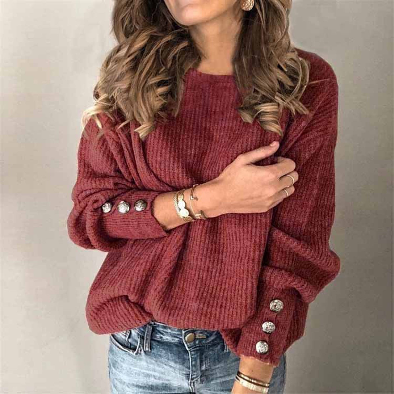 Brondbend Womens Pullover Sweaters Knitted Sweaters for Women Solid ...