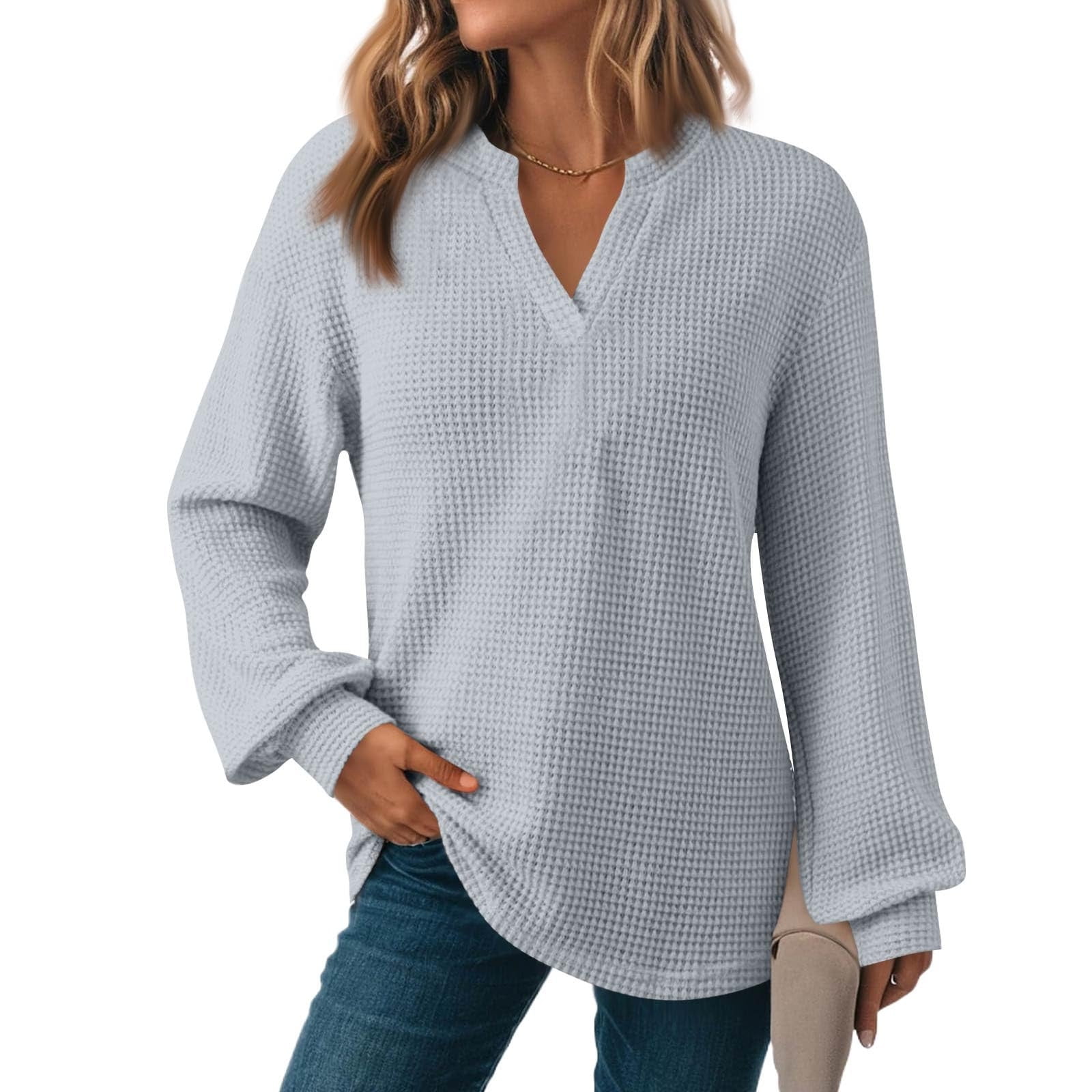 Brondbend Womens Pullovers Womens Tops V Neck Long Sleeved Drawstring ...