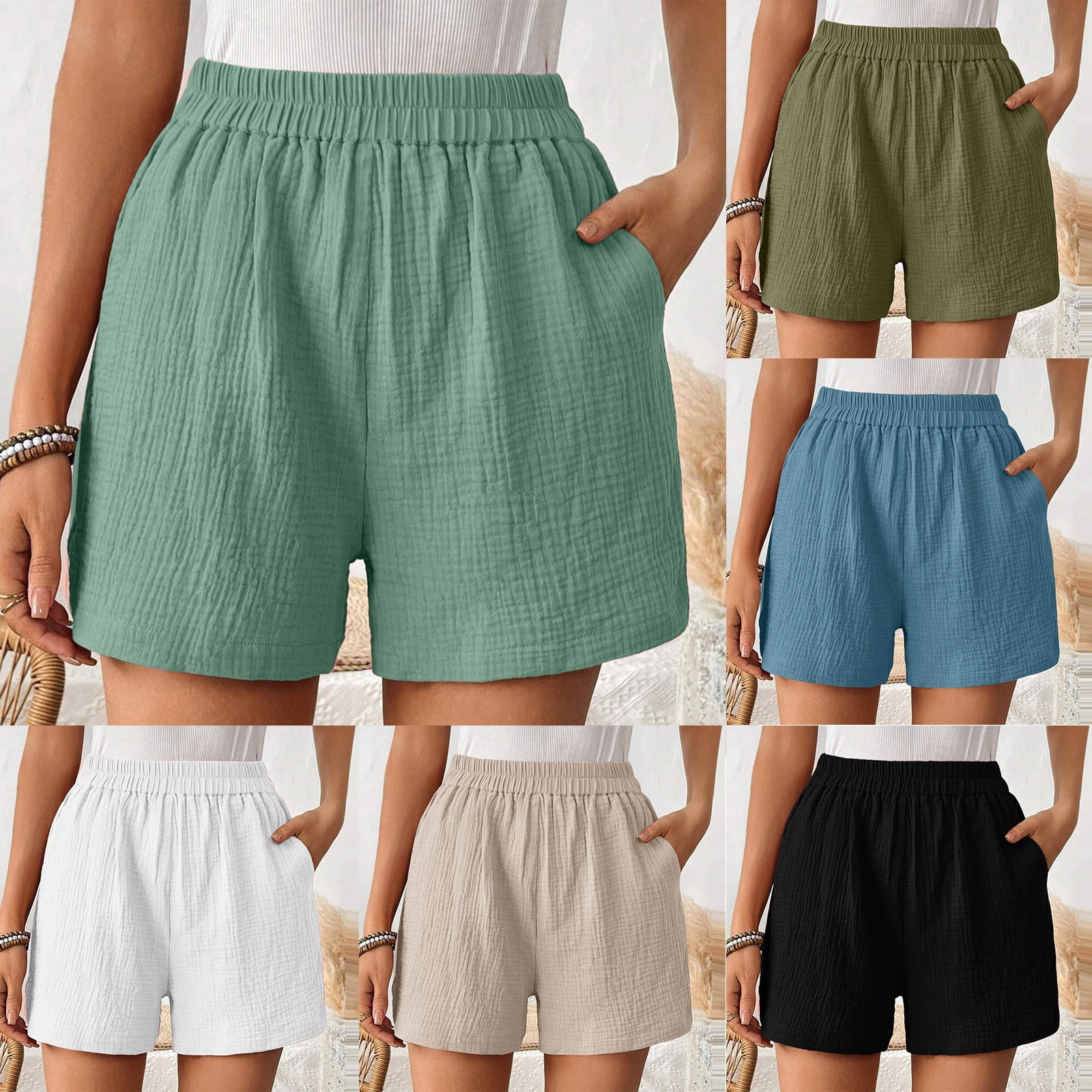 Brondbend Womens Shorts Casual Chino Solid Color Lounge Elastic Band ...