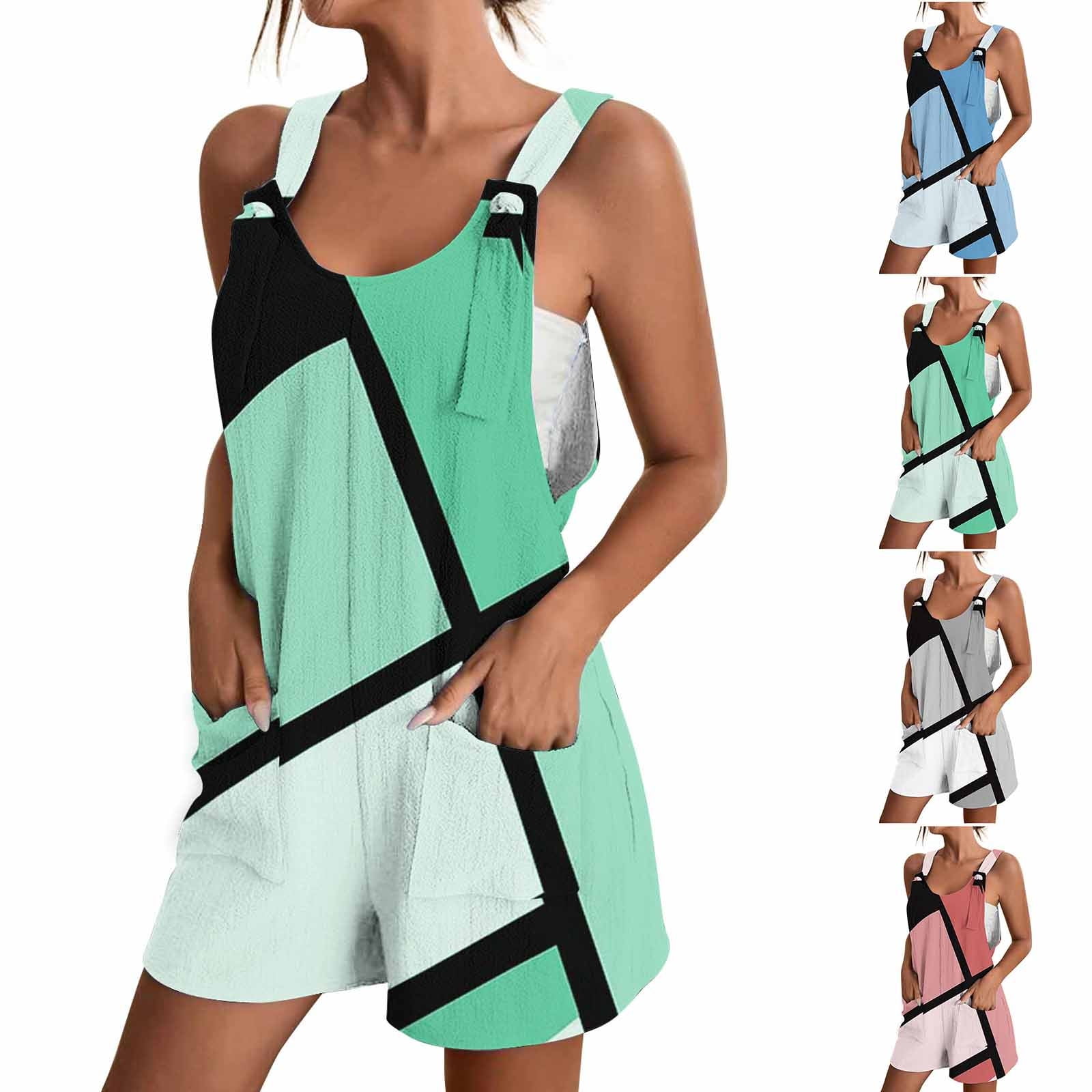 Brondbend Workout Shorts Women Colorblock Lounge Jumpsuit Square Neck ...